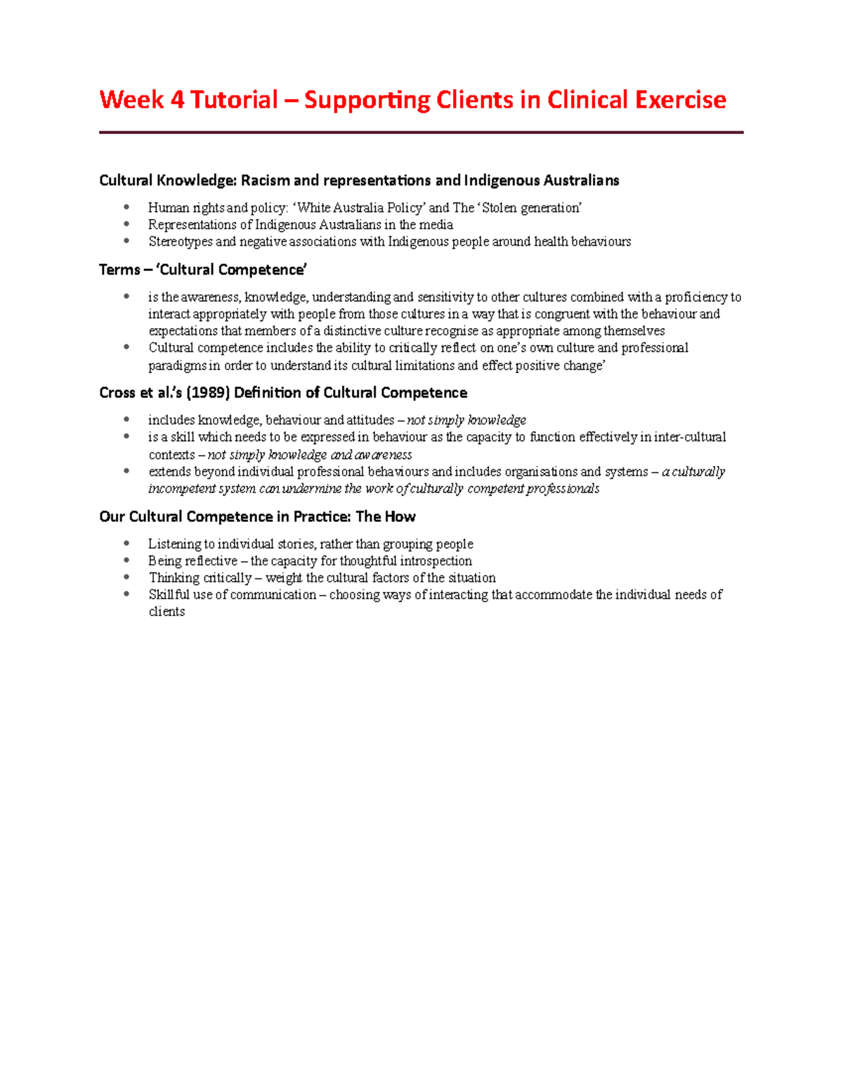 Week 4 Tutorial – Supporting Clients in Clinical Exercise - Week 4 ...