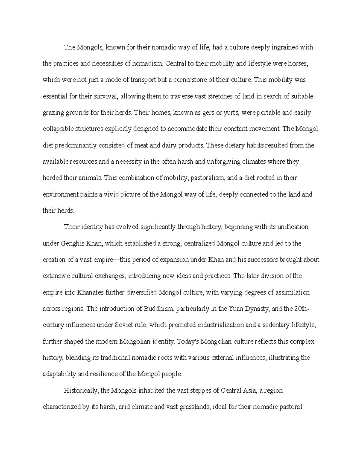 ATH205 3-2 Milestone Two - The Mongols, known for their nomadic way of ...