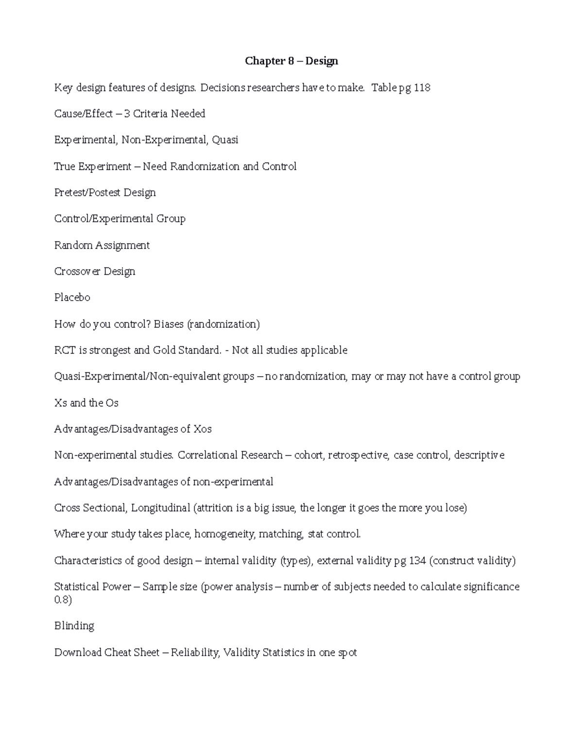 Test 3 Study Guide - Chapter 8 – Design Key design features of designs ...