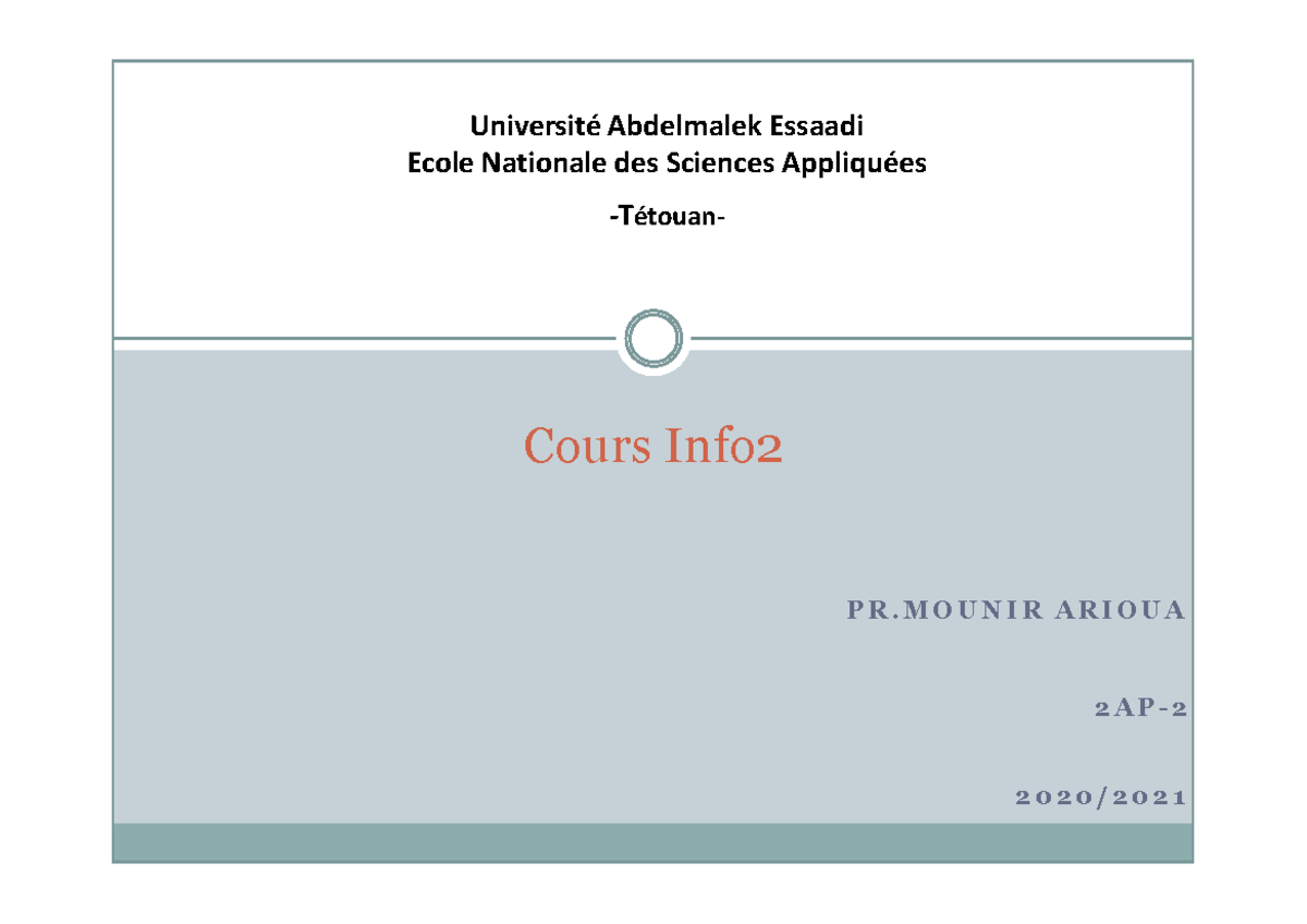 Cours - Summary industrial machinery - Cours Info 2 Université Abdelmalek Essaadi Ecole ...