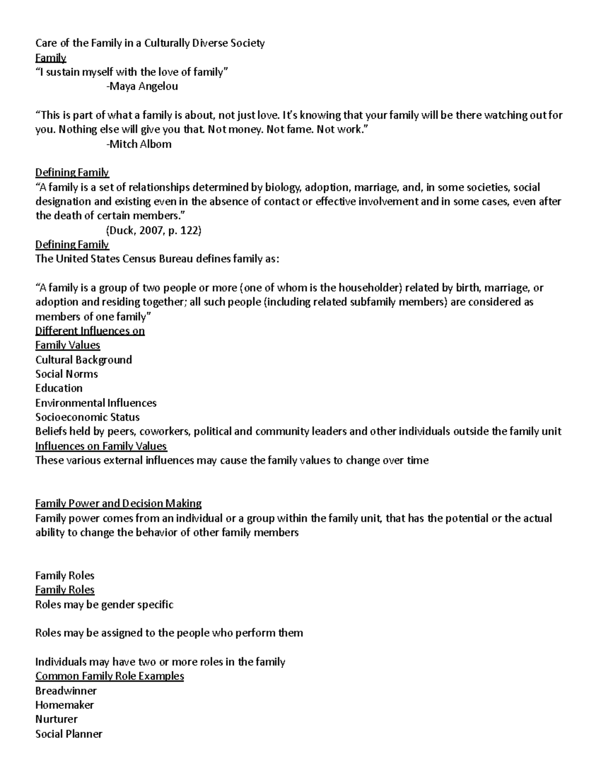 Care of the Family in a Culturally Diverse Society PPT Outline HO ...