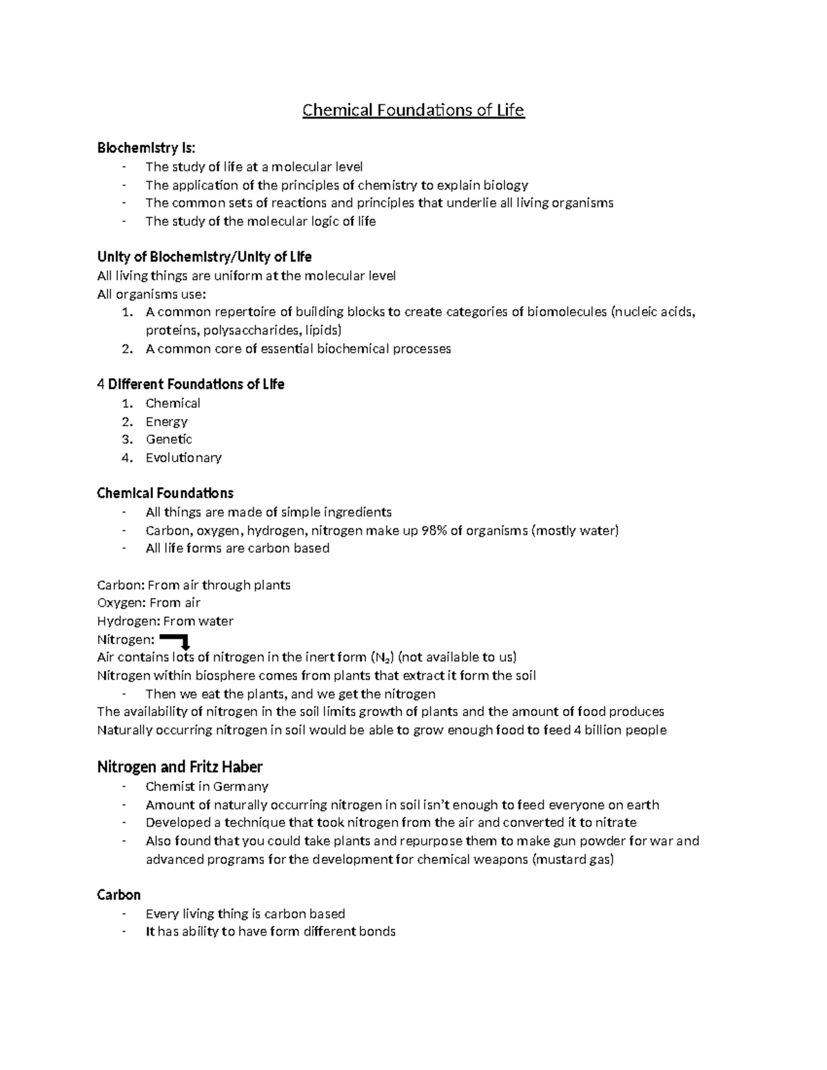 BMSC 200 mod 1 notes - Chemical Foundations of Life Biochemistry Is ...