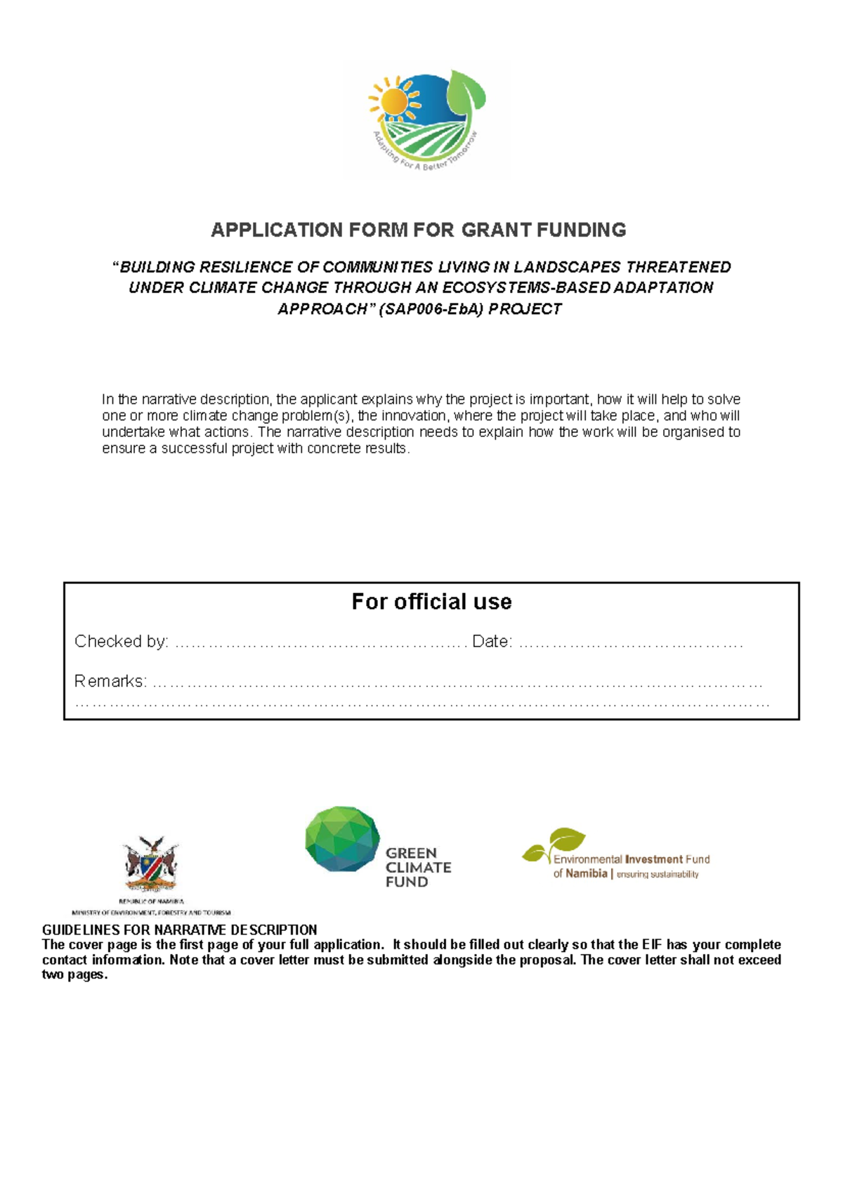 SAP006 - Eb A Grant Application Form - APPLICATION FORM FOR GRANT FUNDING “BUILDING RESILIENCE ...