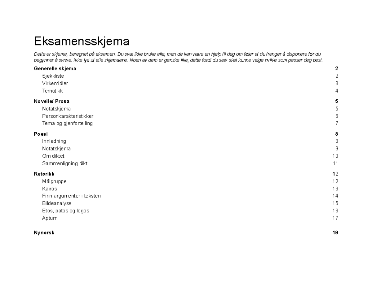 Eksamensskjema 2 - this is the description - Eksamensskjema Dette er ...