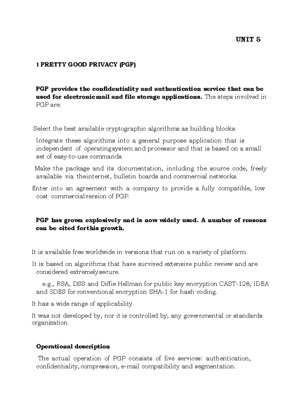 UNIT-5 NSC 7TH SEM CSE - UNIT-5 NSC 7TH SEM CSE - UNIT 5 1 PRETTY GOOD PRIVACY (PGP) PGP ...