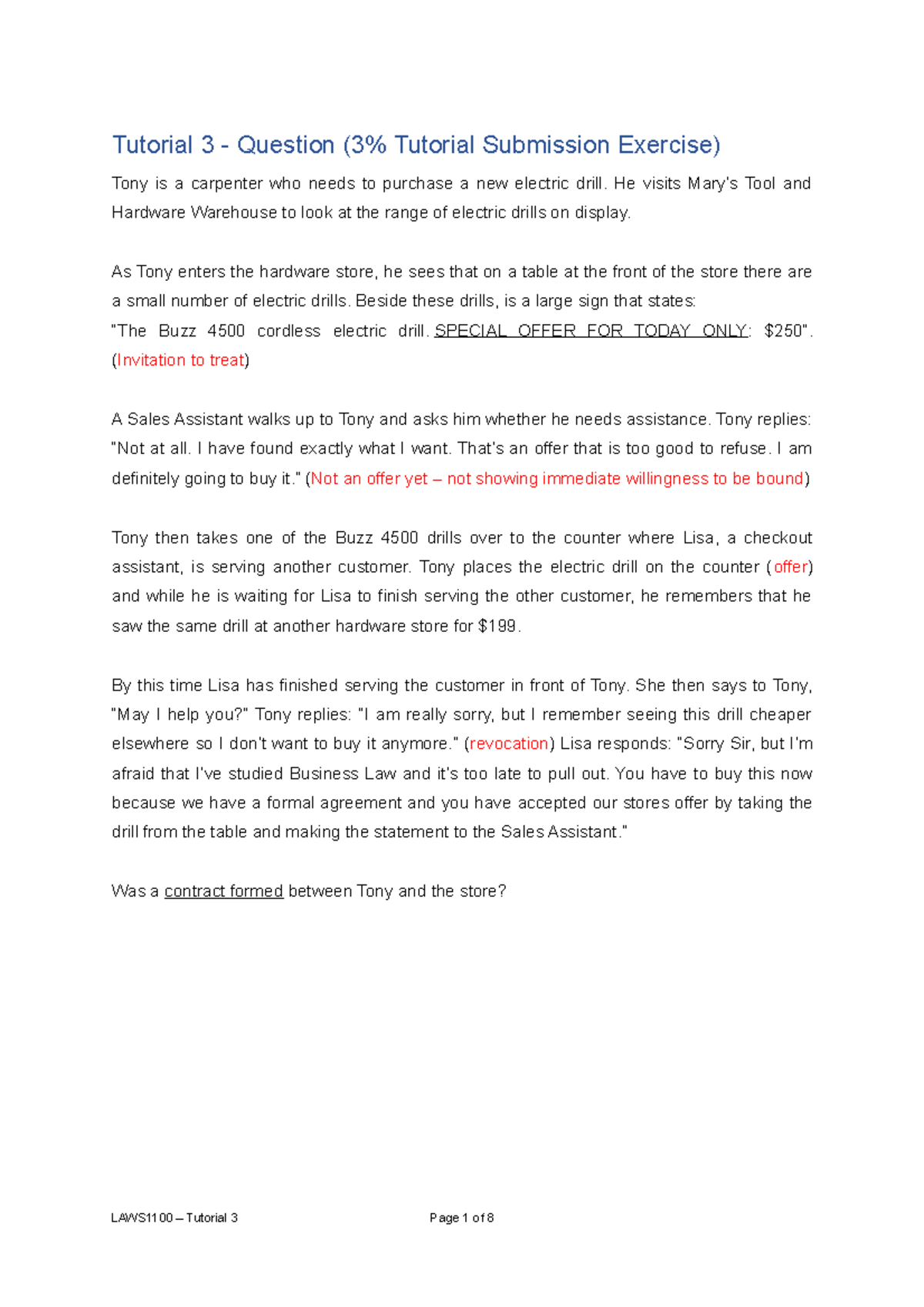 Tutorial 3 Answers - Tutorial 3 - Question (3% Tutorial Submission Exercise) Tony is a carpenter ...