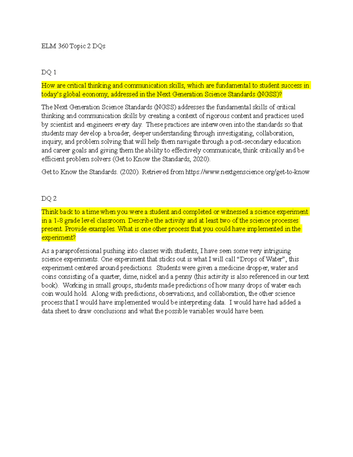 ELM 360 Topic 2 DQs - discussion questions - ELM 360 Topic 2 DQs DQ 1 ...