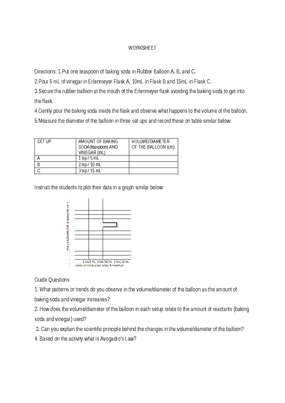 Work Demo - WORKSHEET Directions: 1 one teaspoon of baking soda in ...