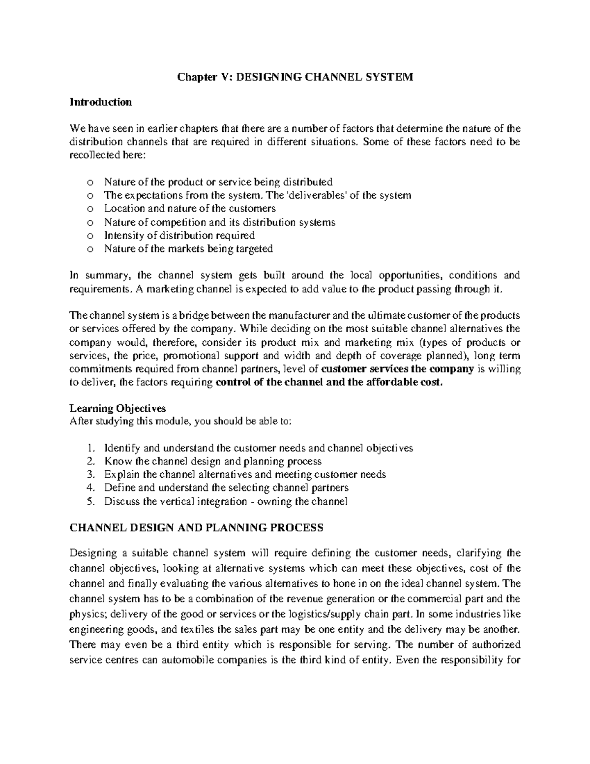 Module Finals Coverage MKT 204 - Chapter V: DESIGNING CHANNEL SYSTEM ...