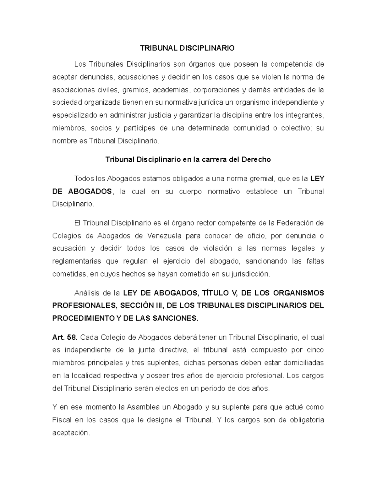 Ordenamiento Del Tribunal Disciplinario Tribunal Disciplinario Los