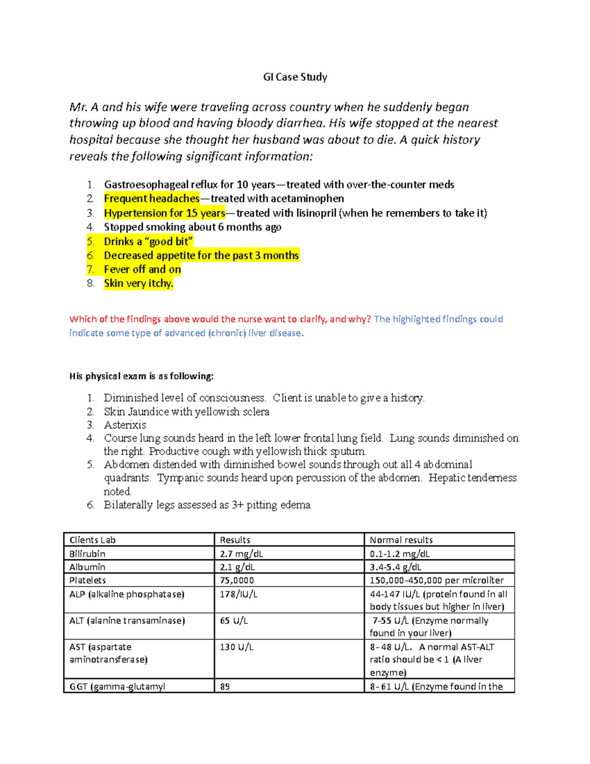 GI Case Study Case Study Student - GI Case Study Mr. A and his wife ...