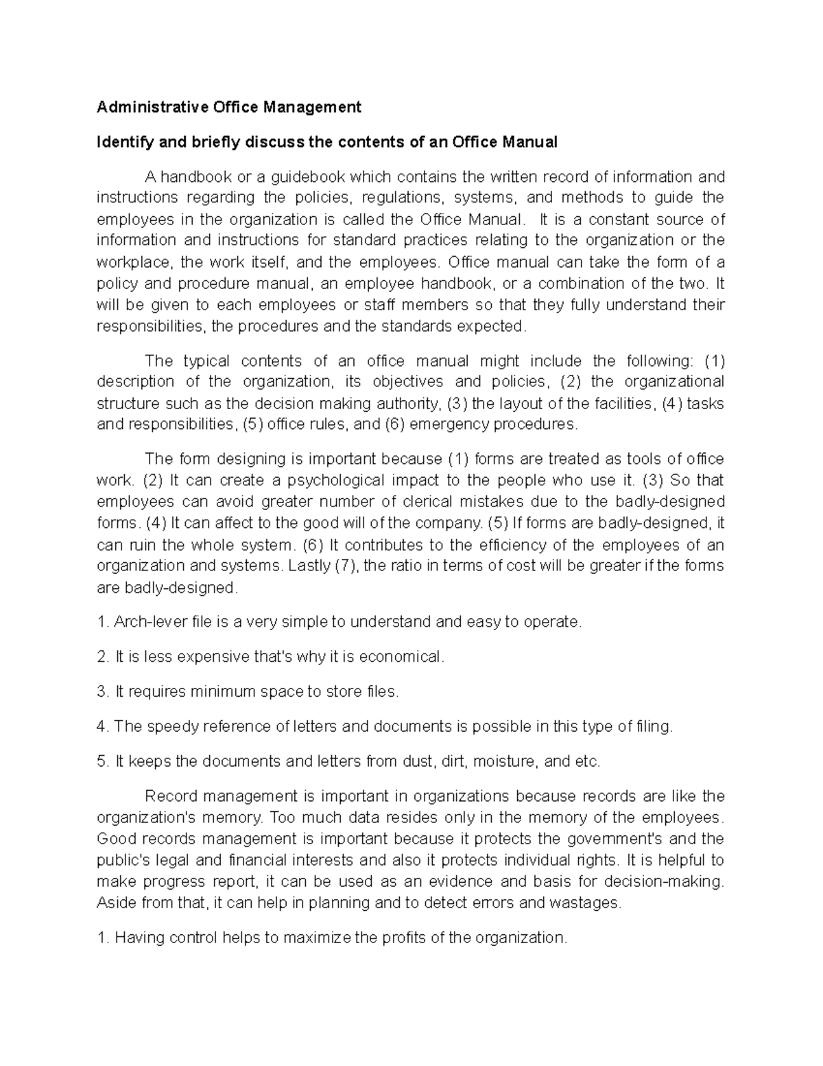 Aom docu - Notes - Administrative Office Management Identify and ...