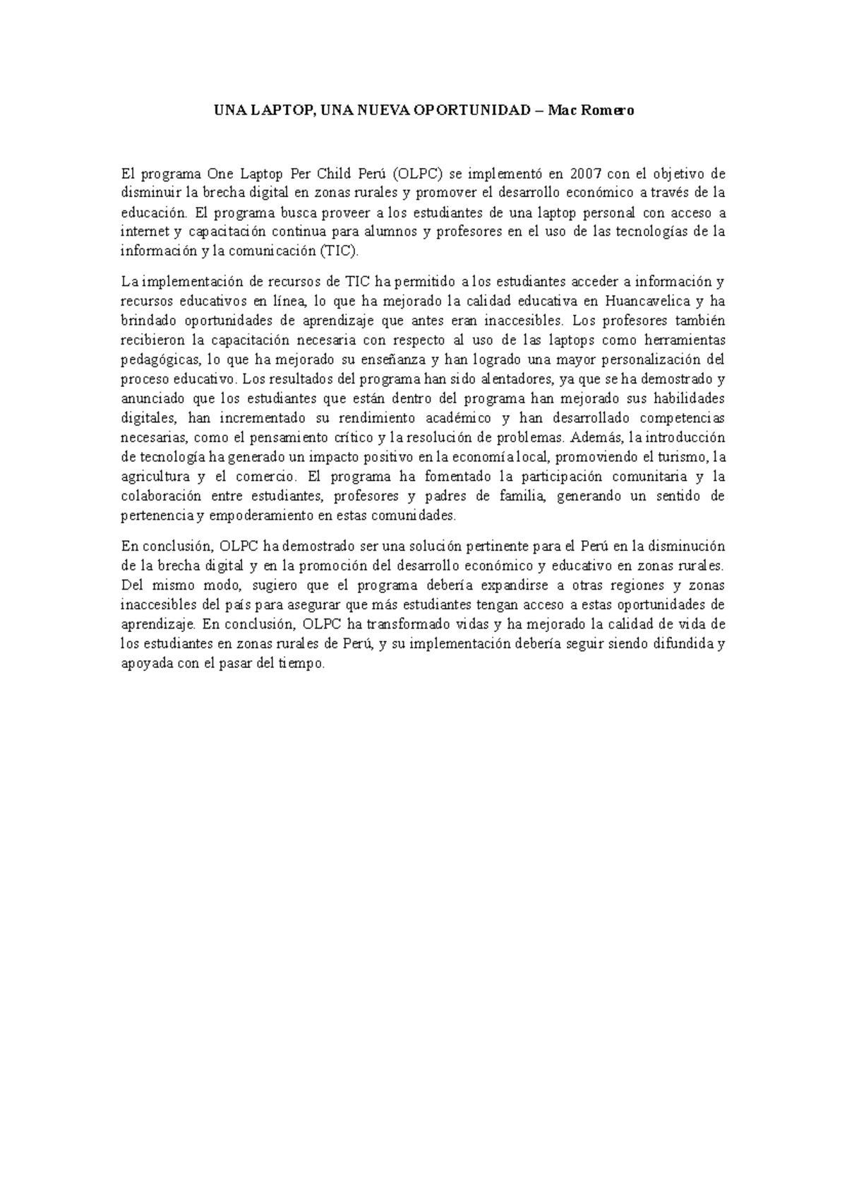 TB1 - PARA CPL2 UPC - UNA LAPTOP, UNA NUEVA OPORTUNIDAD – Mac Romero El ...