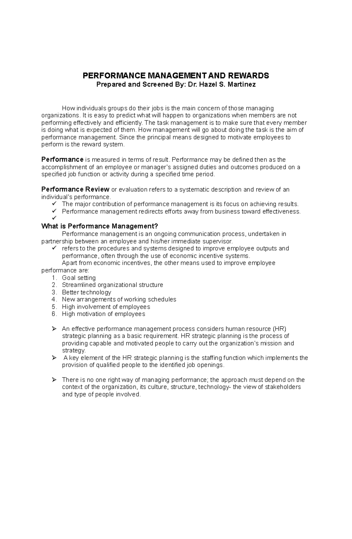 Updated Performance, Management, and Evaluation - PERFORMANCE ...