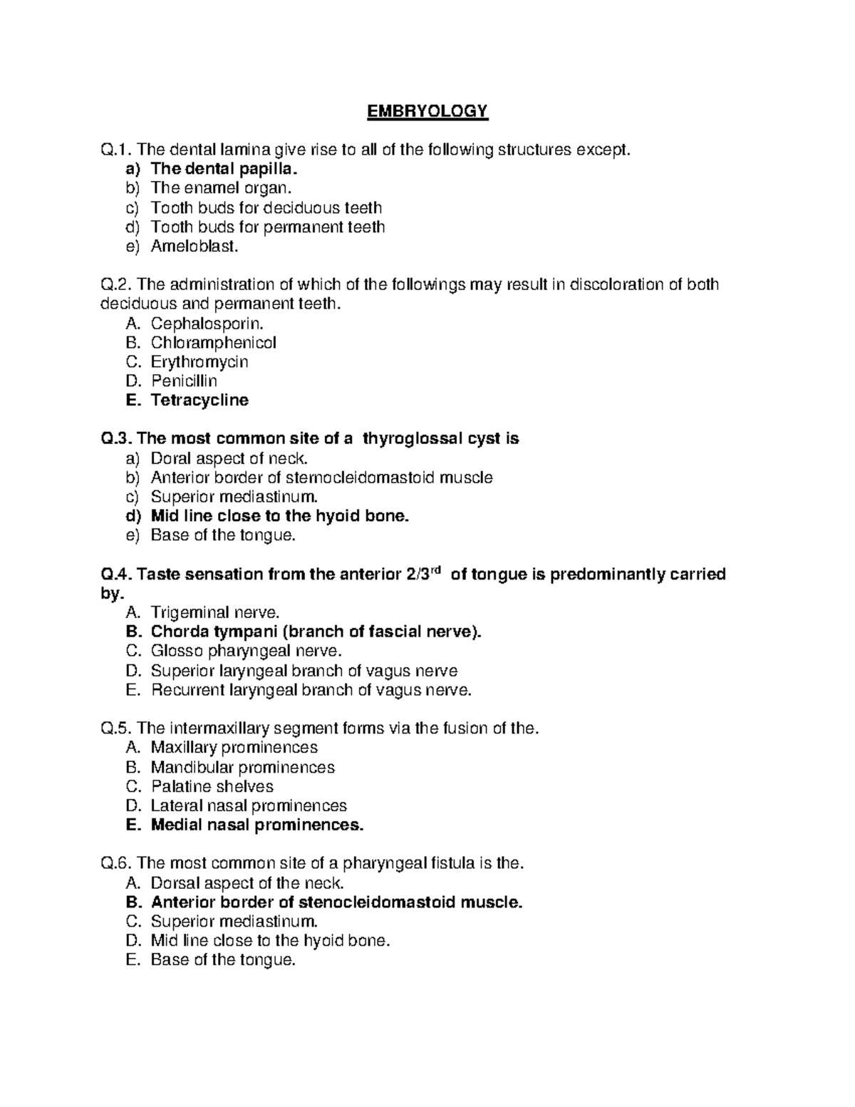 BCQS POOL embryo gross for Medical, Nursing students - EMBRYOLOGY Q ...