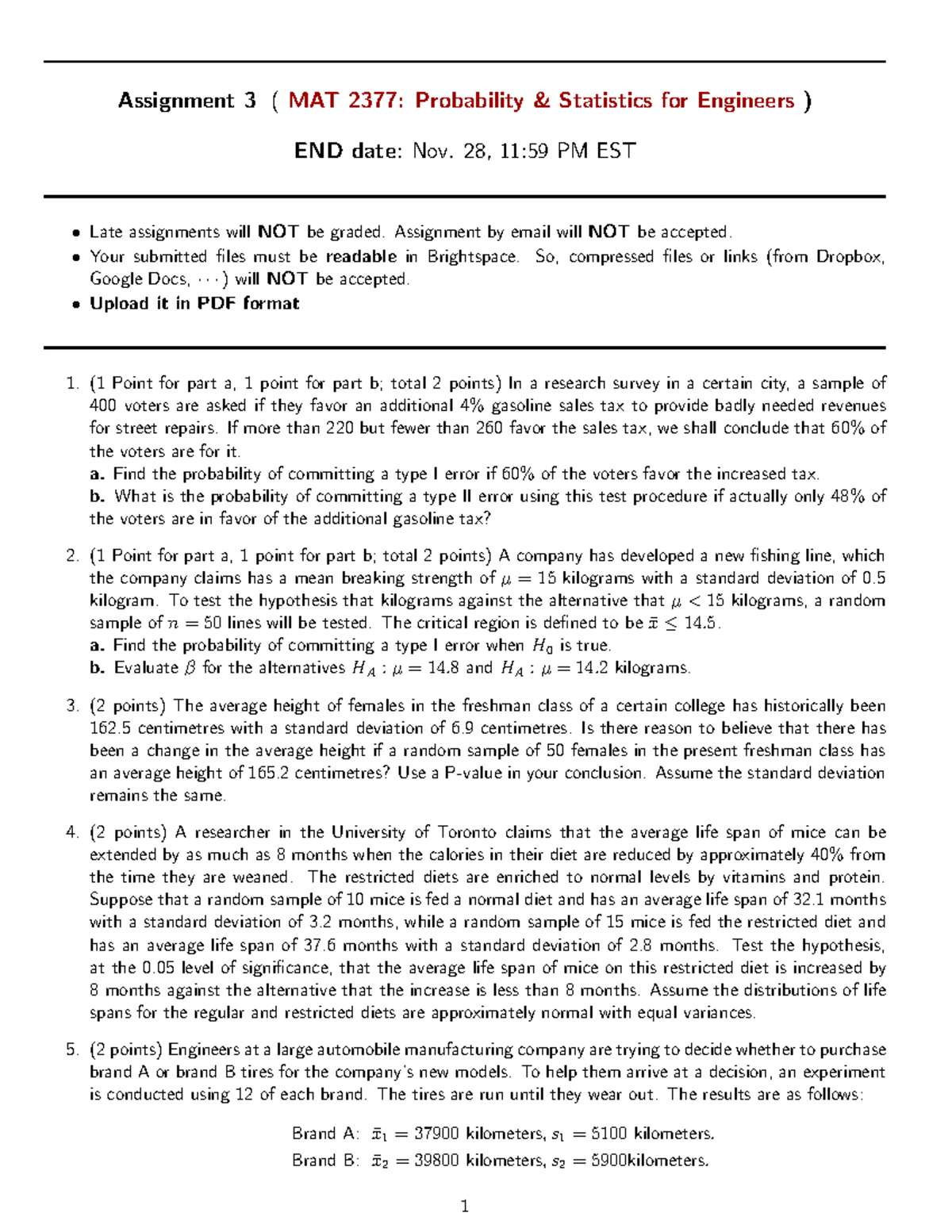 Assignment 3 - Assigment 3 - Assignment 3 ( MAT 2377: Probability ...