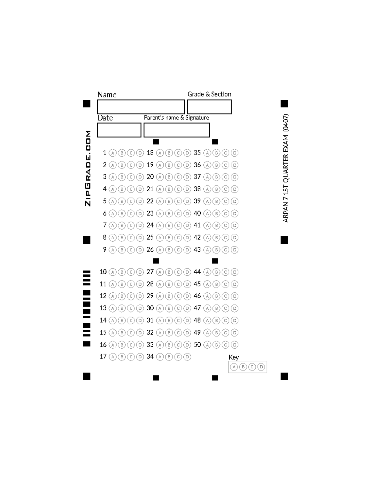0407x1 - answer sheet - Name Grade & Section Date Parent's name ...
