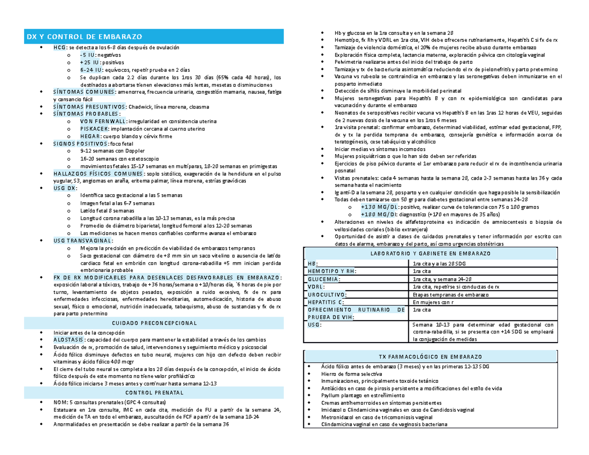Obste enarm - Apuntes 1 - DX Y CONTROL DE EMBARAZO HCG: se detecta a ...