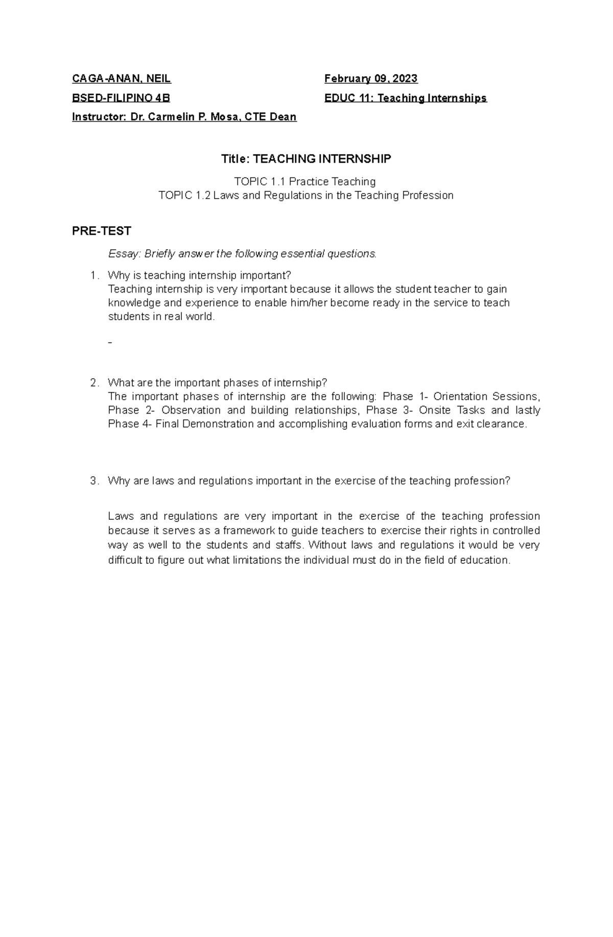 CAGA-ANAN, Topic 1 - Essay - CAGA-ANAN, NEIL February 09, 2023 BSED ...