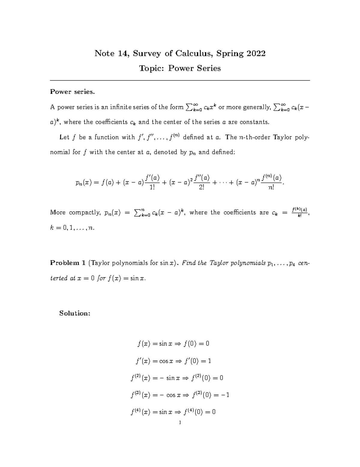 Note14sc - Power Series - Note 14, Survey of Calculus, Spring 2022 ...