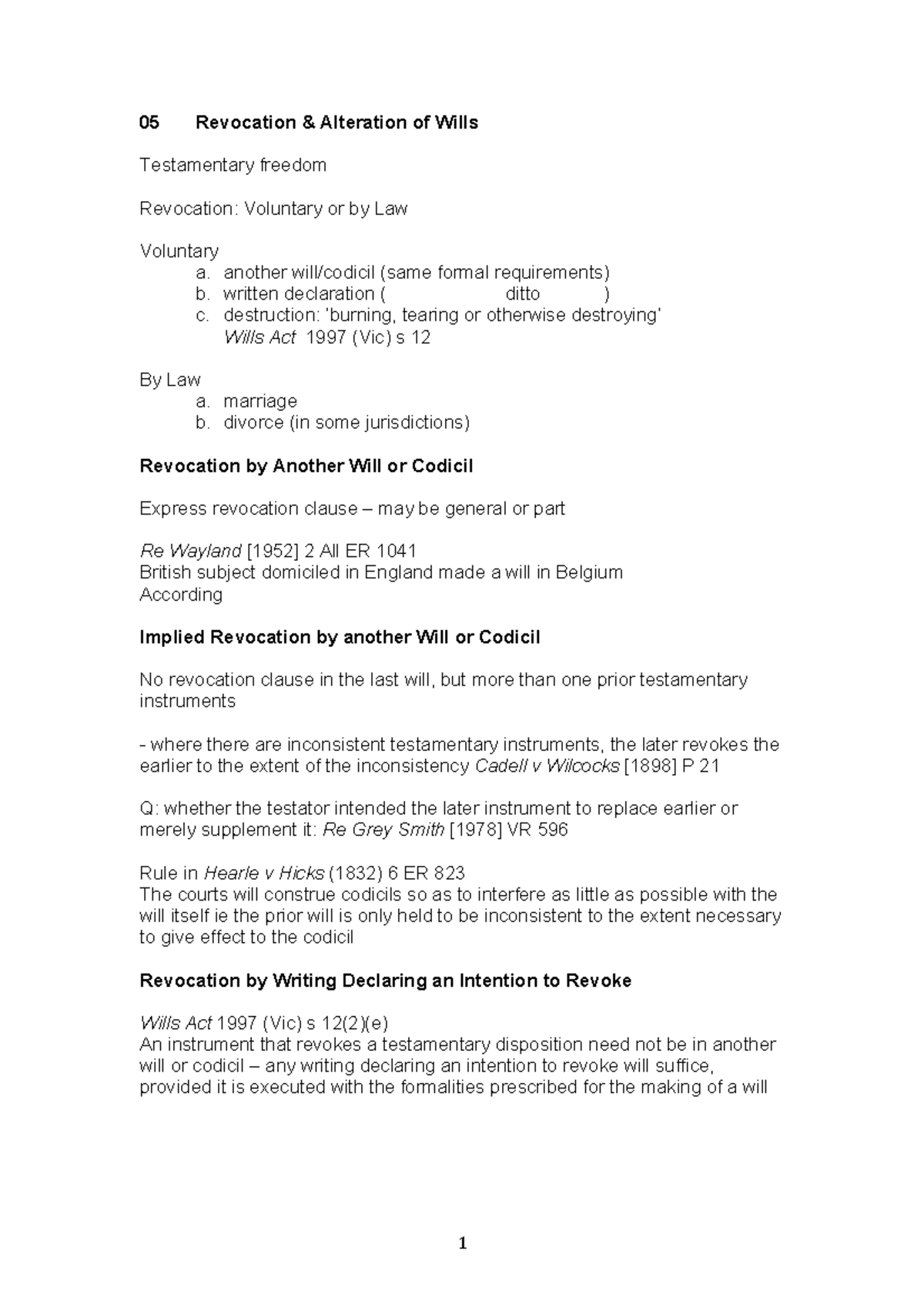 BLB4146 Topic 5 Lecture notes Revocation and Alterations of a Will - 05 ...