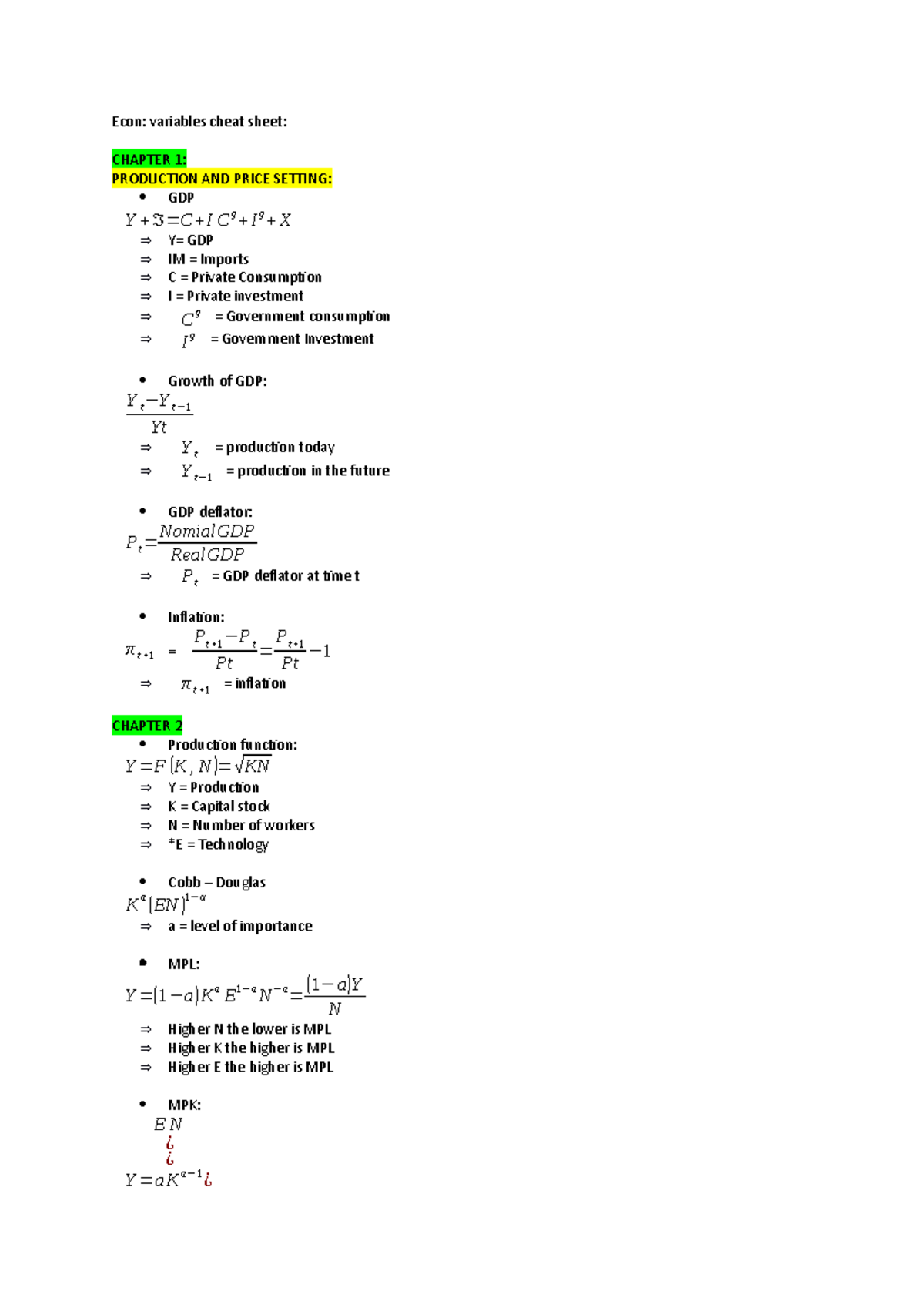 Cheat sheet - Lecture notes all - ECNM08013 - Edin - Studocu
