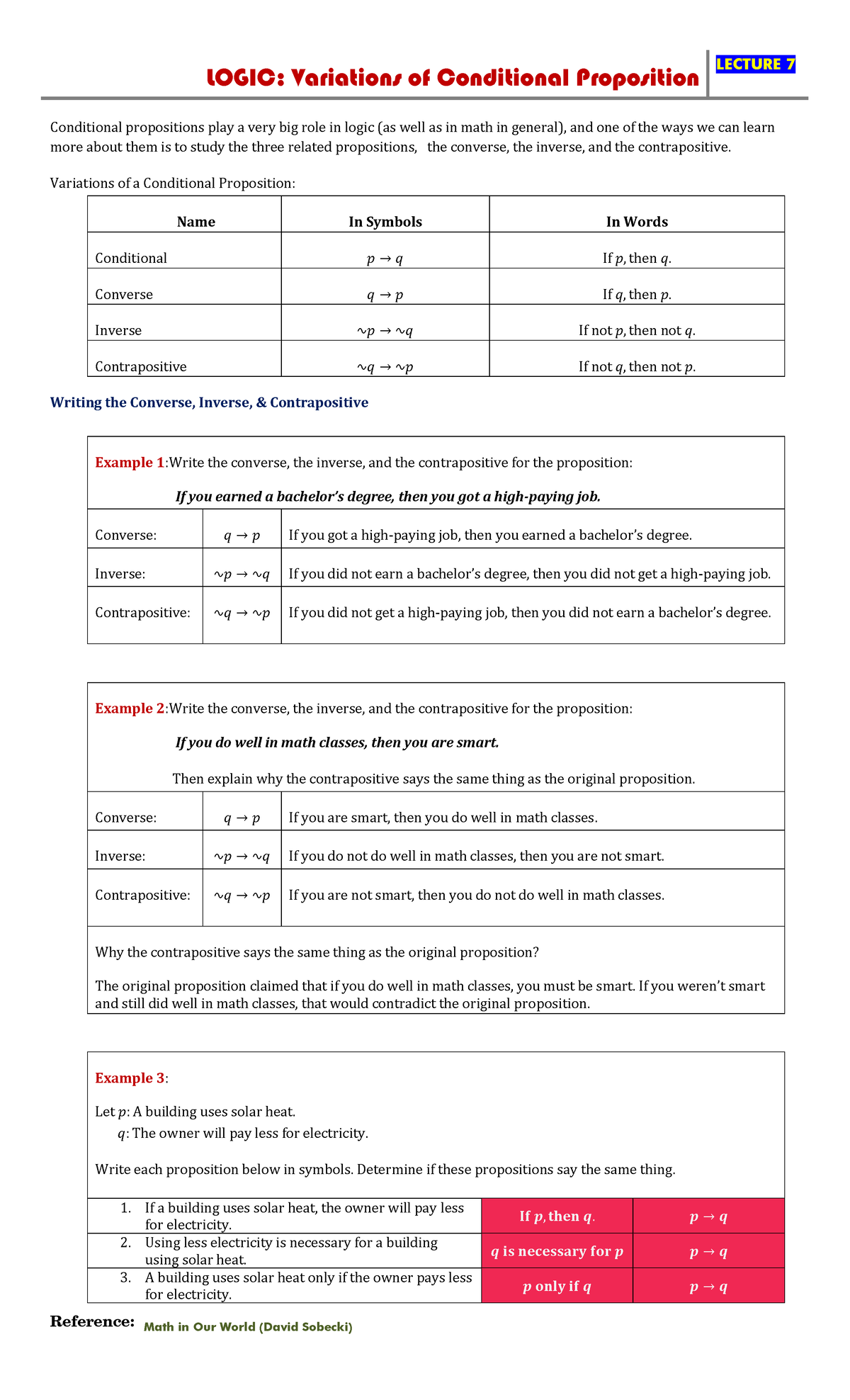 L7 Variations OF Conditional Proposition - LOGIC: Variations of ...