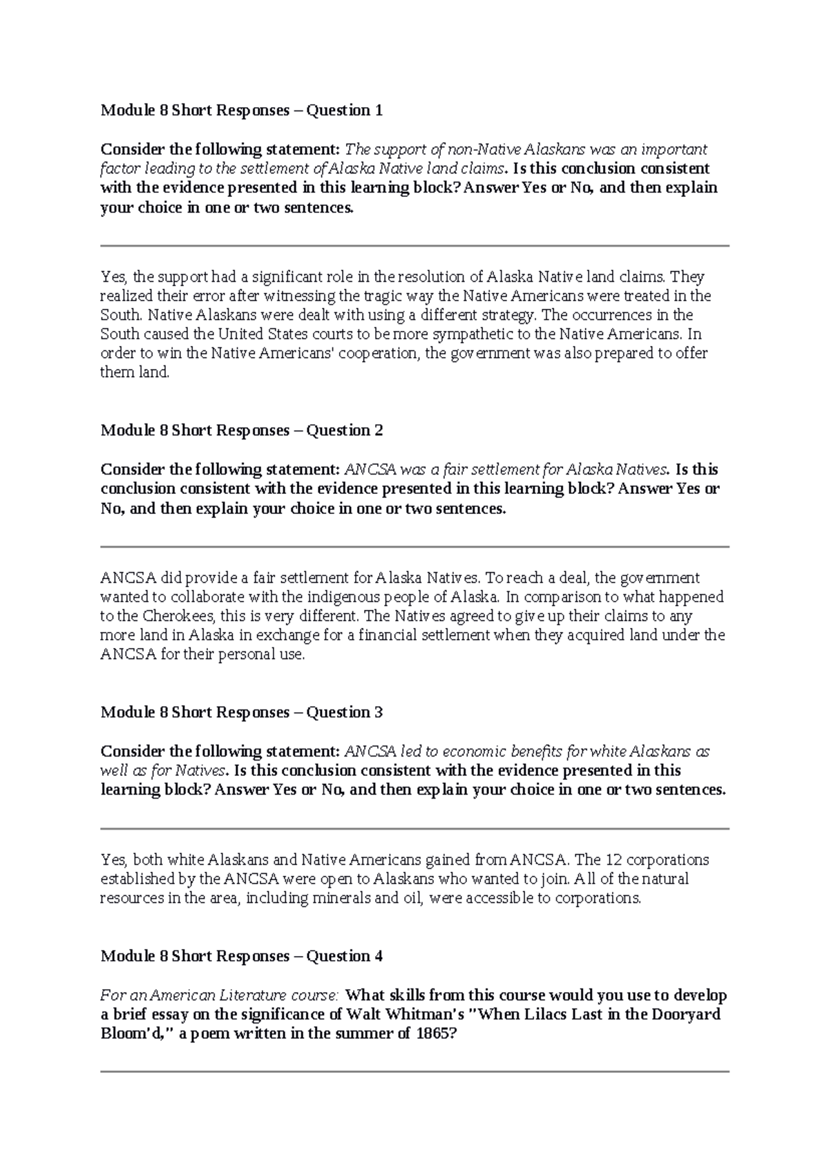 HIS 200 Week 8 Short Responses - Module 8 Short Responses – Question 1 ...