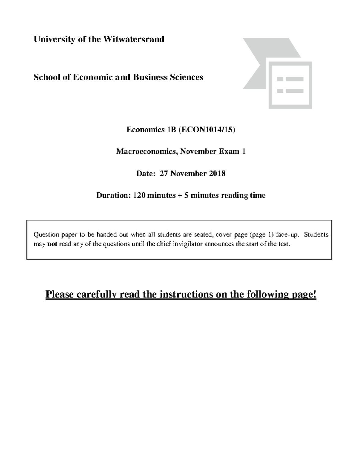 Macro EXAM SEM 2 2018 - University of the Witwatersrand School of ...