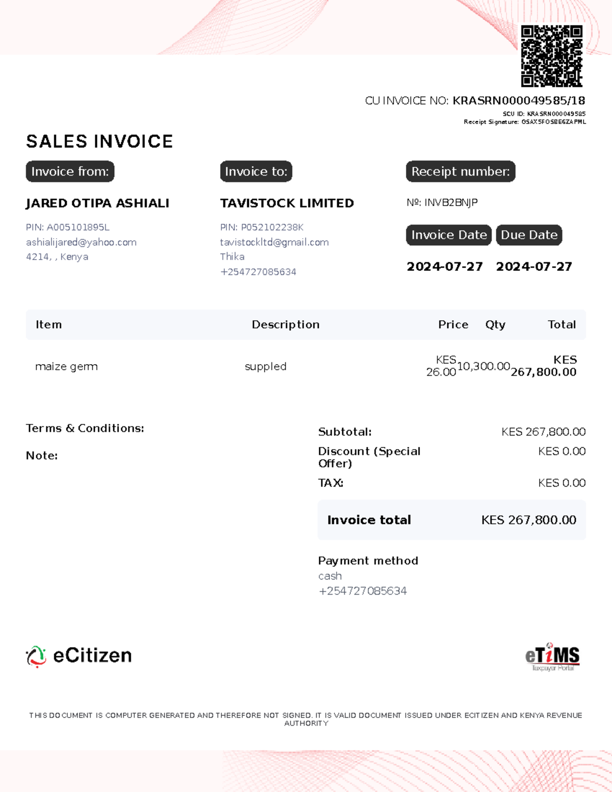 Jared - hhh - Invoice Date 2024-07- CU INVOICE NO: KRASRN000049585/ SCU ...
