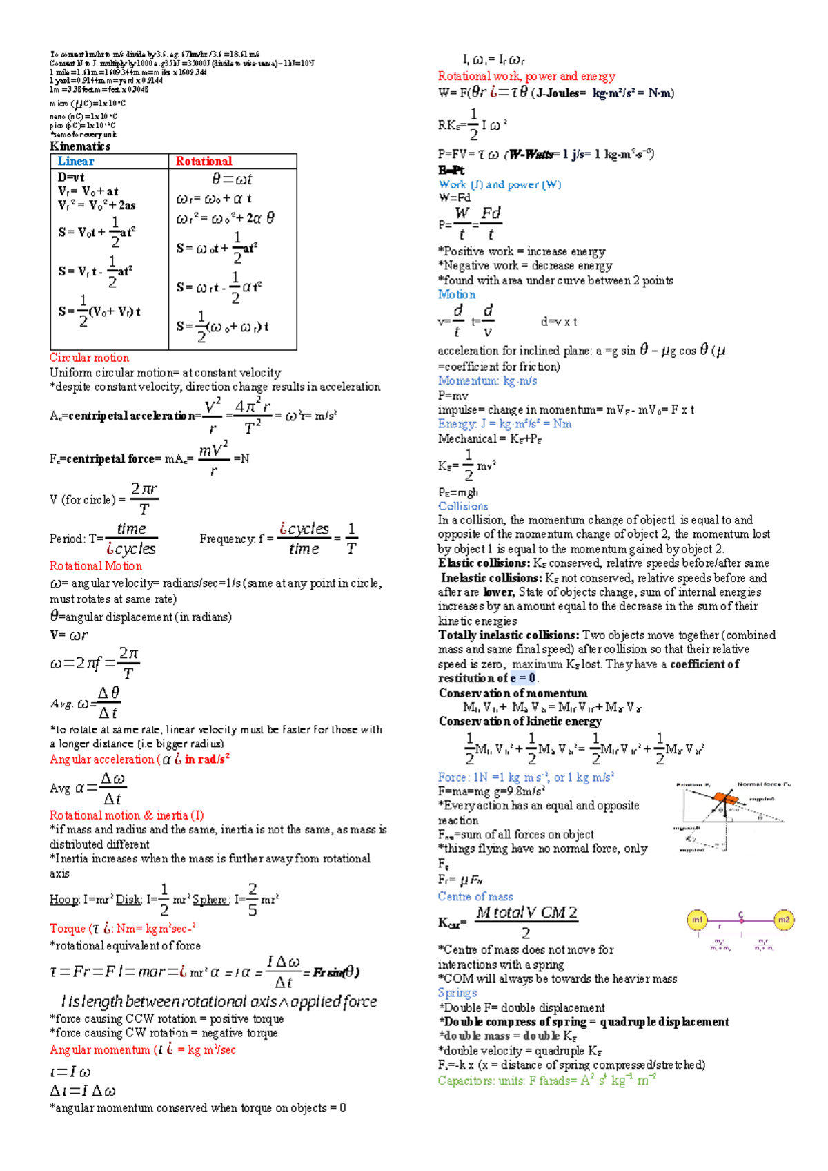 ENG science content summary/formula sheet - To convert km/hr to m/s ...