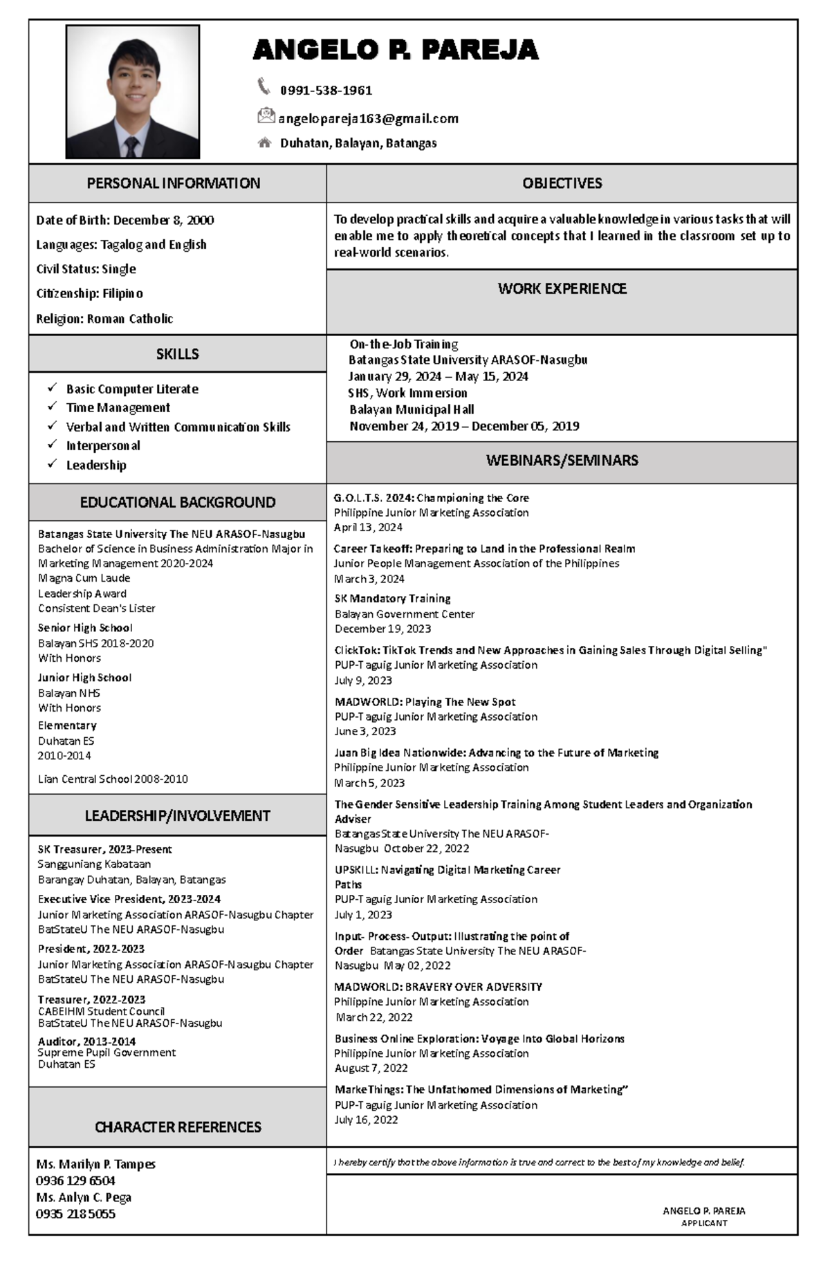 Angelo Pareja - Resume - ANGELO P. PAREJA ANGELO P. PAREJA 0991 - 538 - 1961 angelopareja163 ...