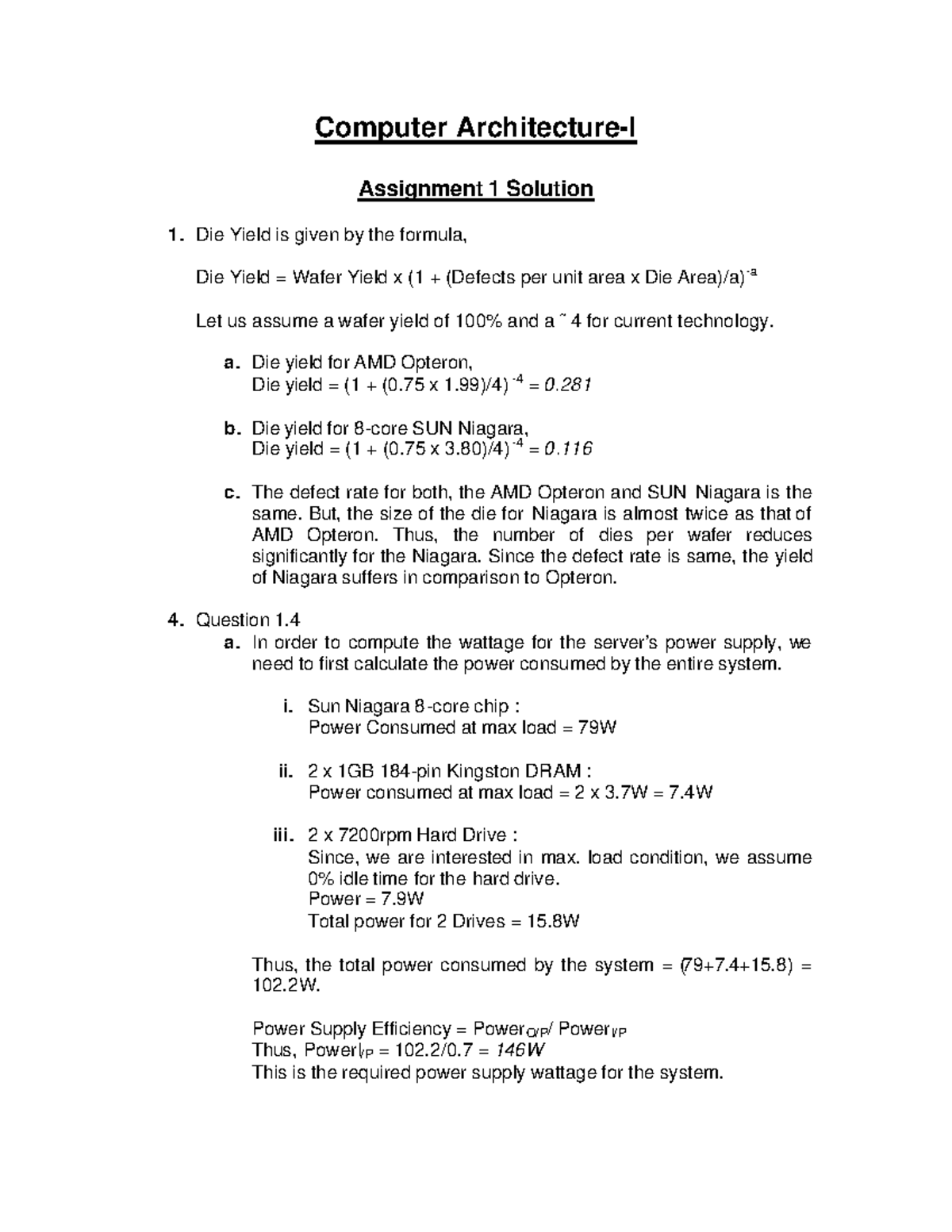 420computer organization homeworksolution - Computer Architecture-I ...