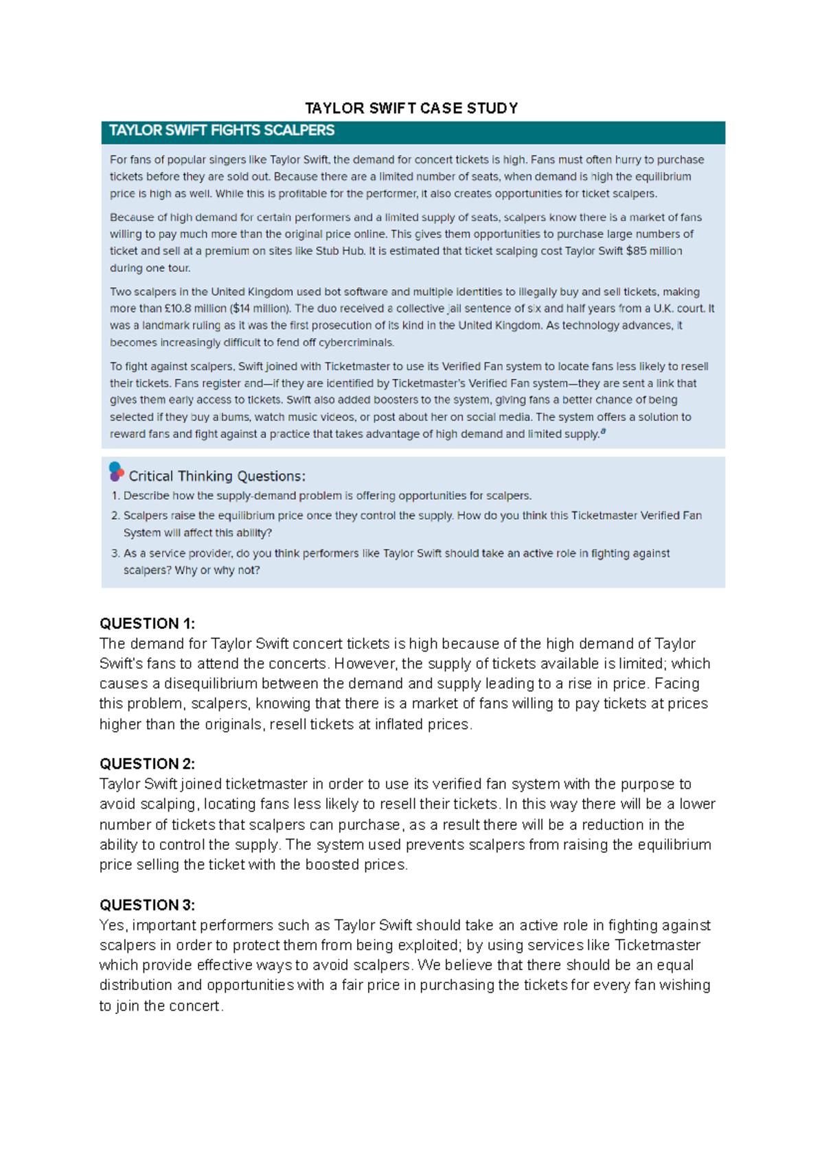 Taylor Swift CASE Study - TAYLOR SWIFT CASE STUDY QUESTION 1: The ...