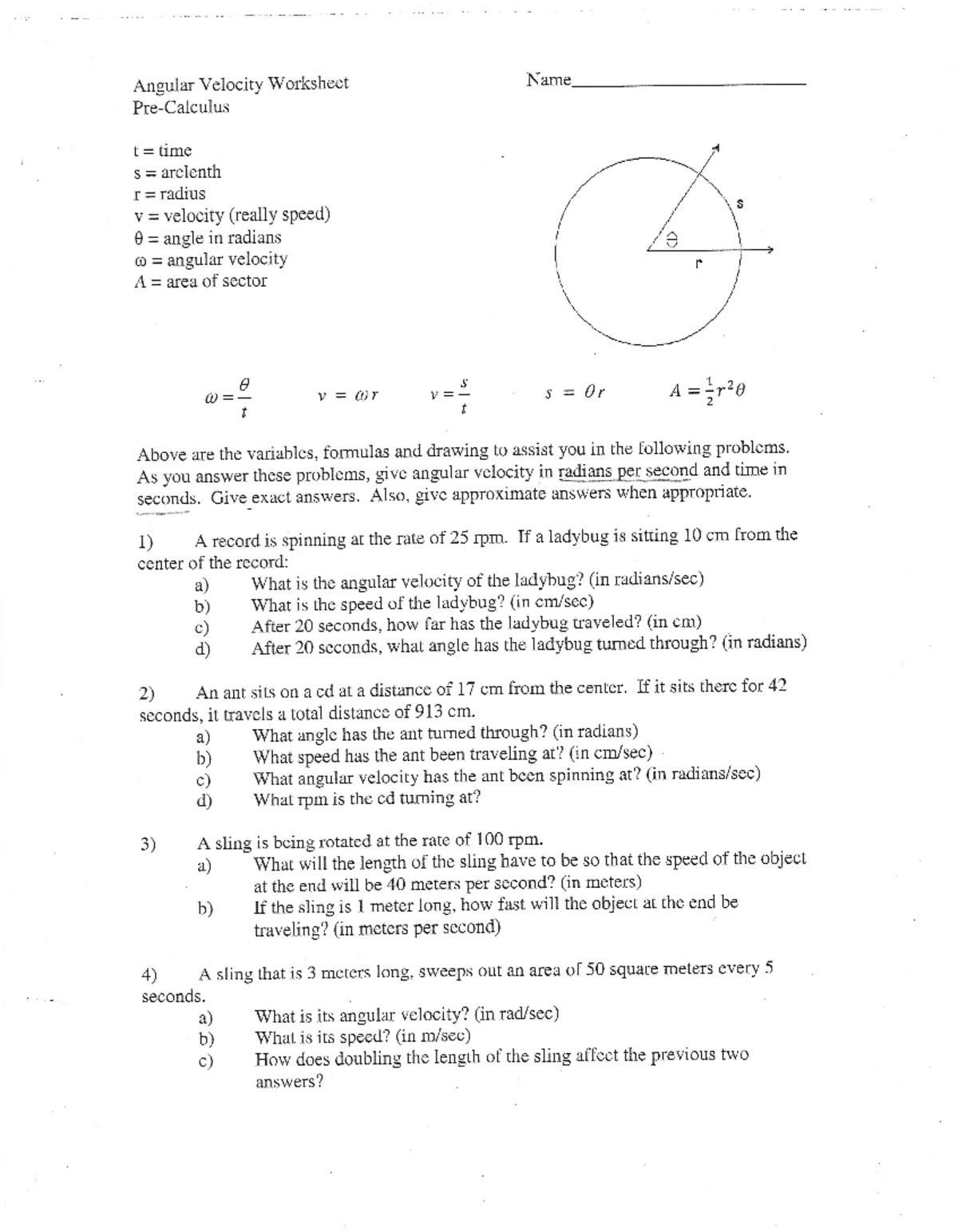 Angular velocity worksheet and solutions - 203-NYA-05 - Studocu
