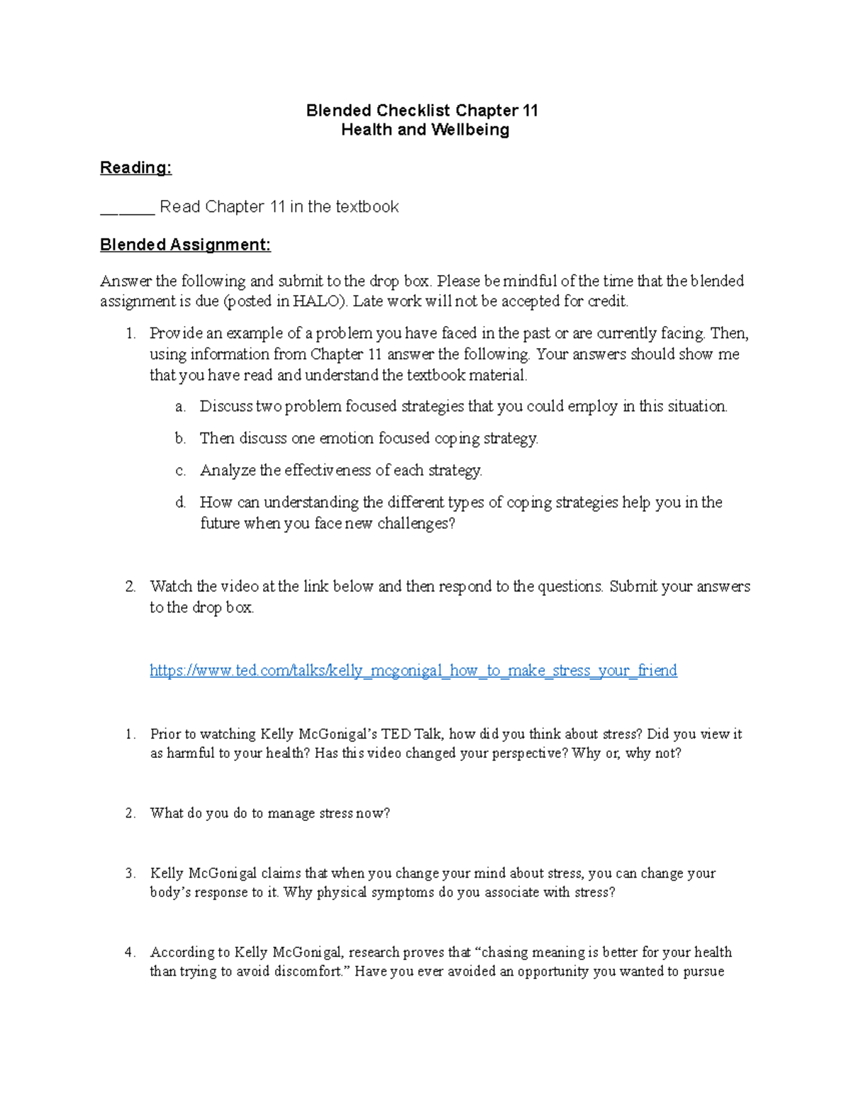 Chapter 11 Checklist