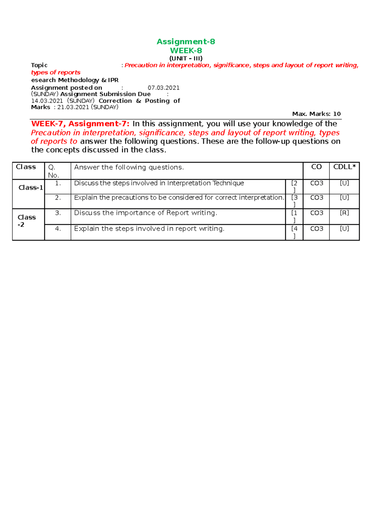 Week-8 Assignment-8 hhh - Assignment- WEEK- (UNIT – III) Topic : Precaution in interpretation ...