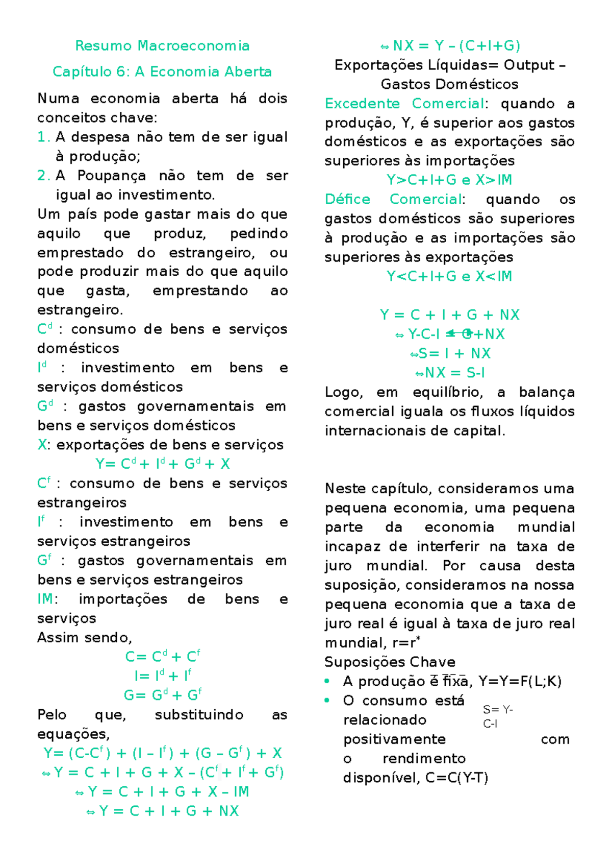 Cap6 - resumos capitulo 6 macroeconomia i - Resumo Macroeconomia Capítulo 6: A Economia Aberta ...