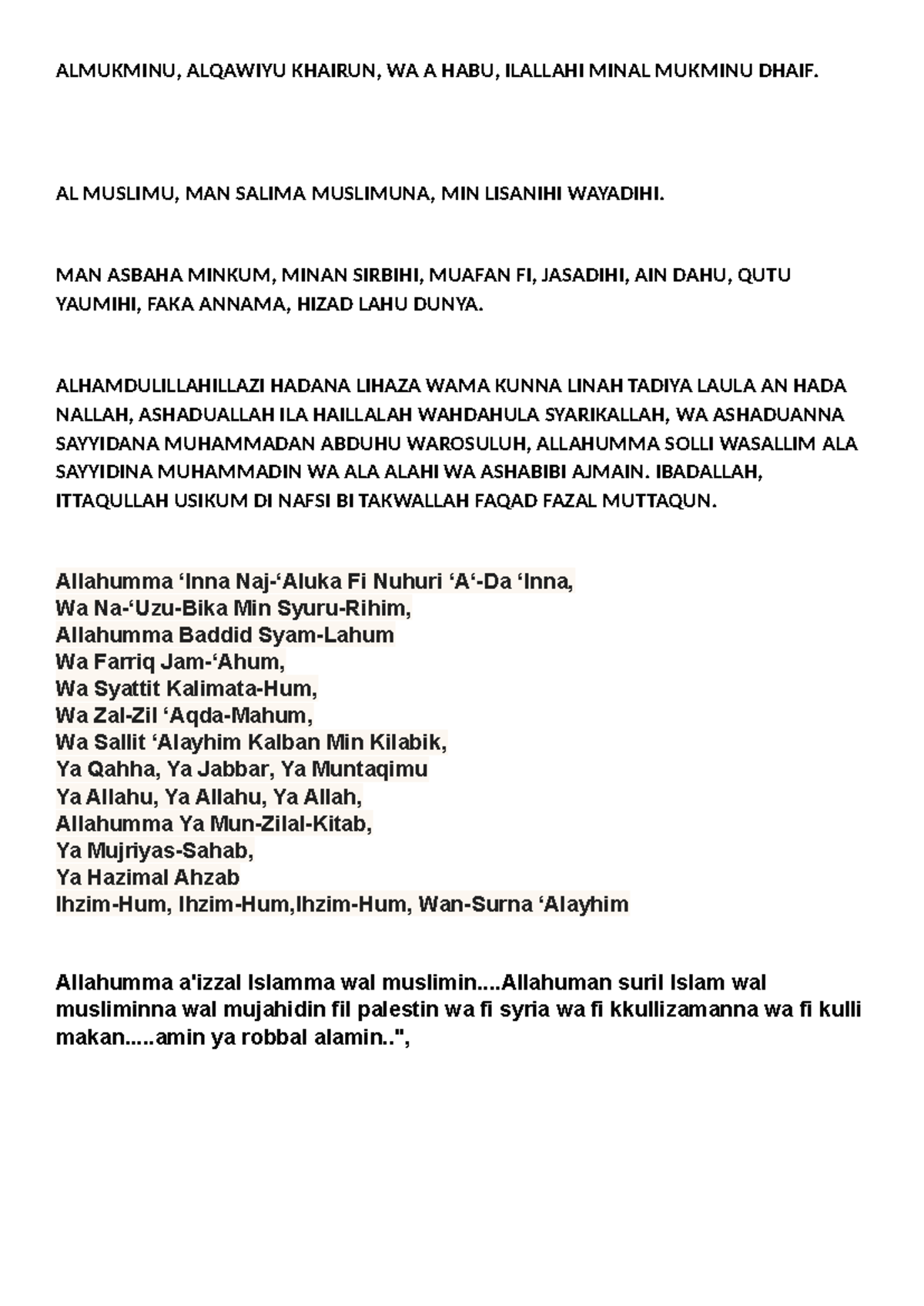 Khutbah - ALMUKMINU, ALQAWIYU KHAIRUN, WA A HABU, ILALLAHI MINAL ...