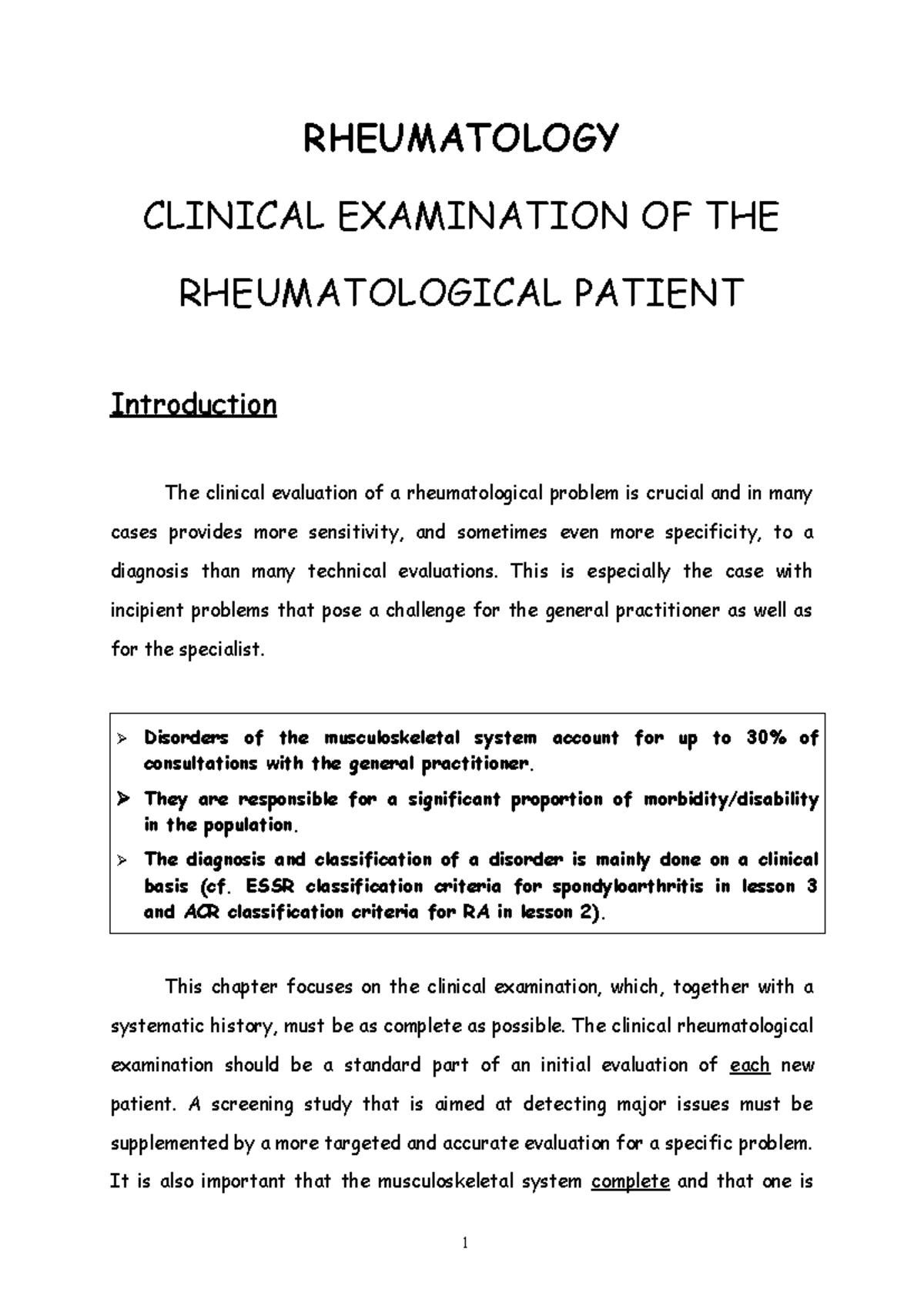 The Clinical Exam of a Rheumatological patient - RHEUMATOLOGY CLINICAL ...