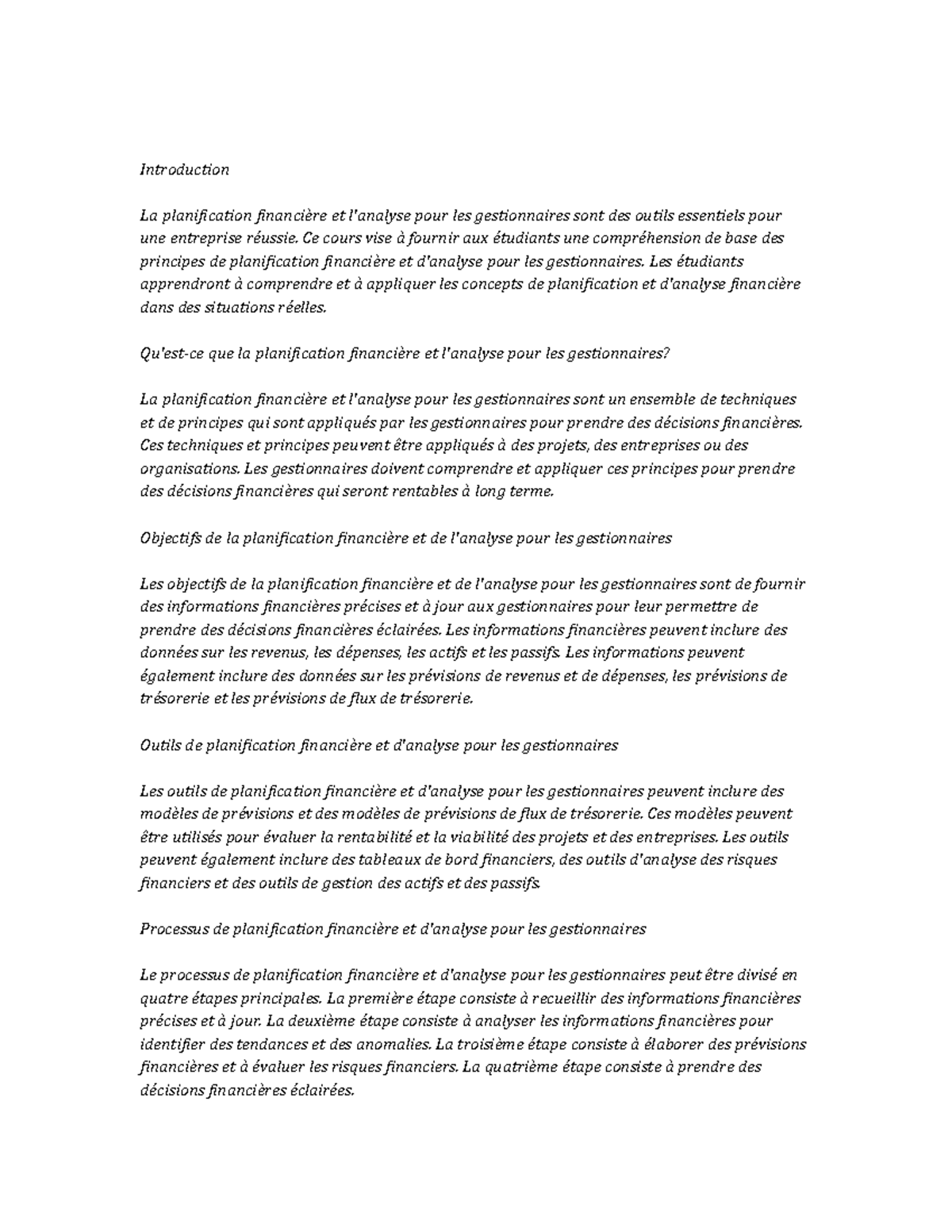 Financial Planning And Analysis For Managers Note Study Introduction