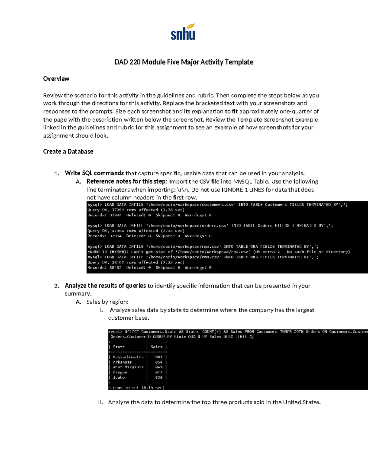 DAD 220 Module Five Major Activity Template Complete - DAD 220 Module Five Major Activity ...