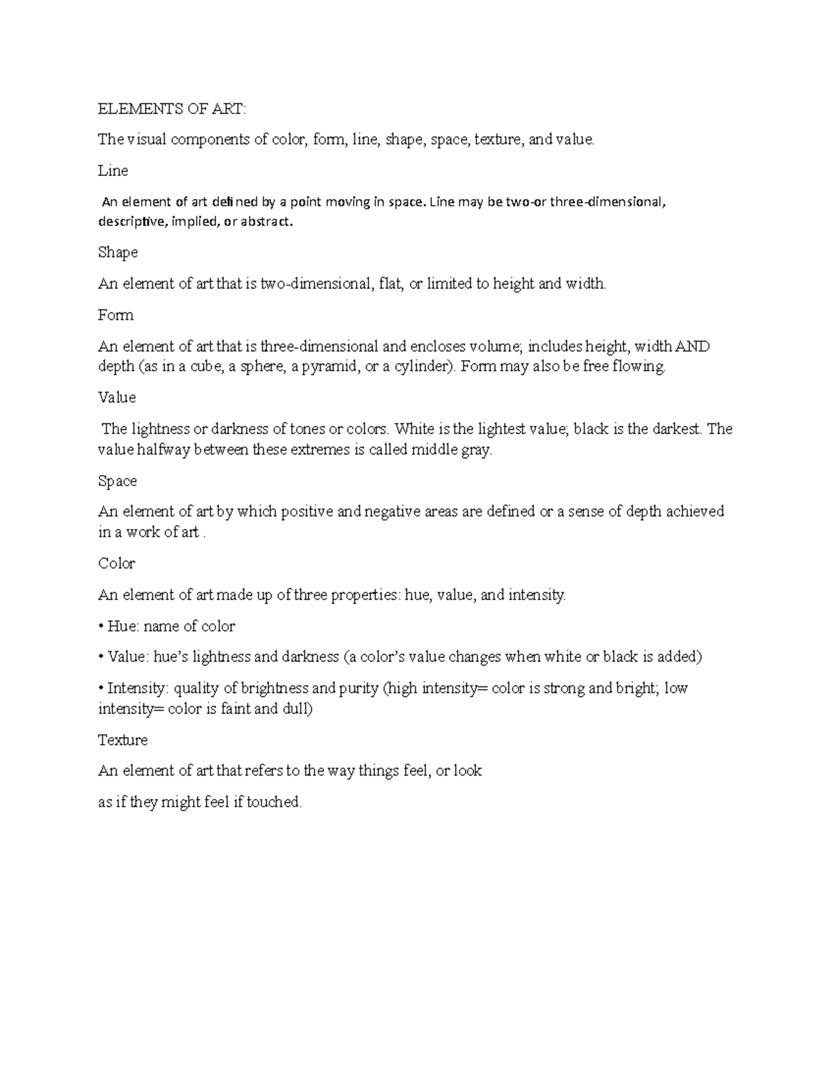 Elements OF ART - principles of arts and design - ELEMENTS OF ART: The ...