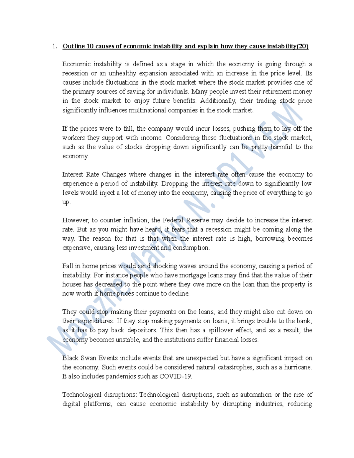 Mari ecoz 1 - Outline 10 causes of economic instability and explain how ...