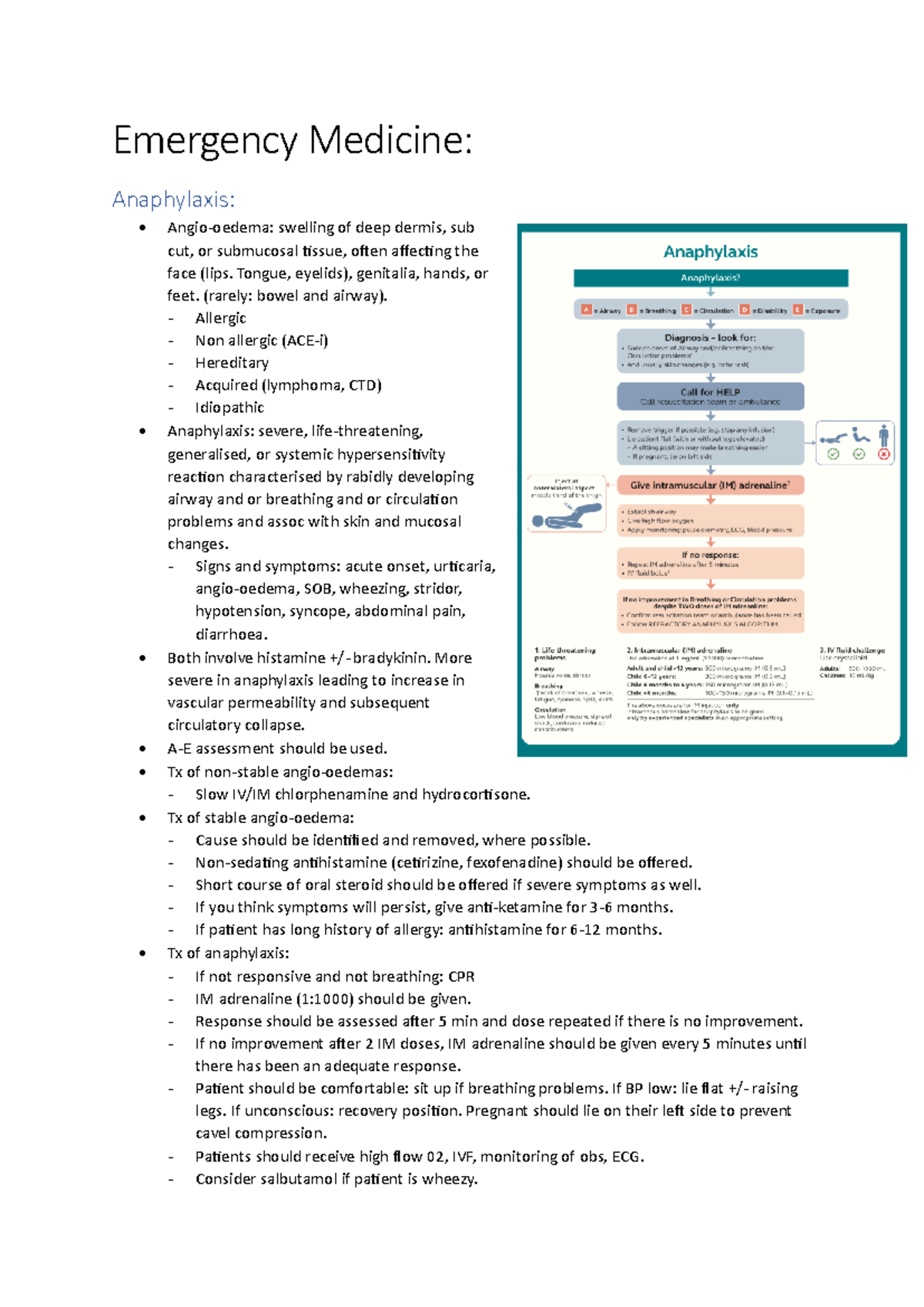 EM ILOS - Summary MBCHB Year 4 - Emergency Medicine: Anaphylaxis: Angio ...