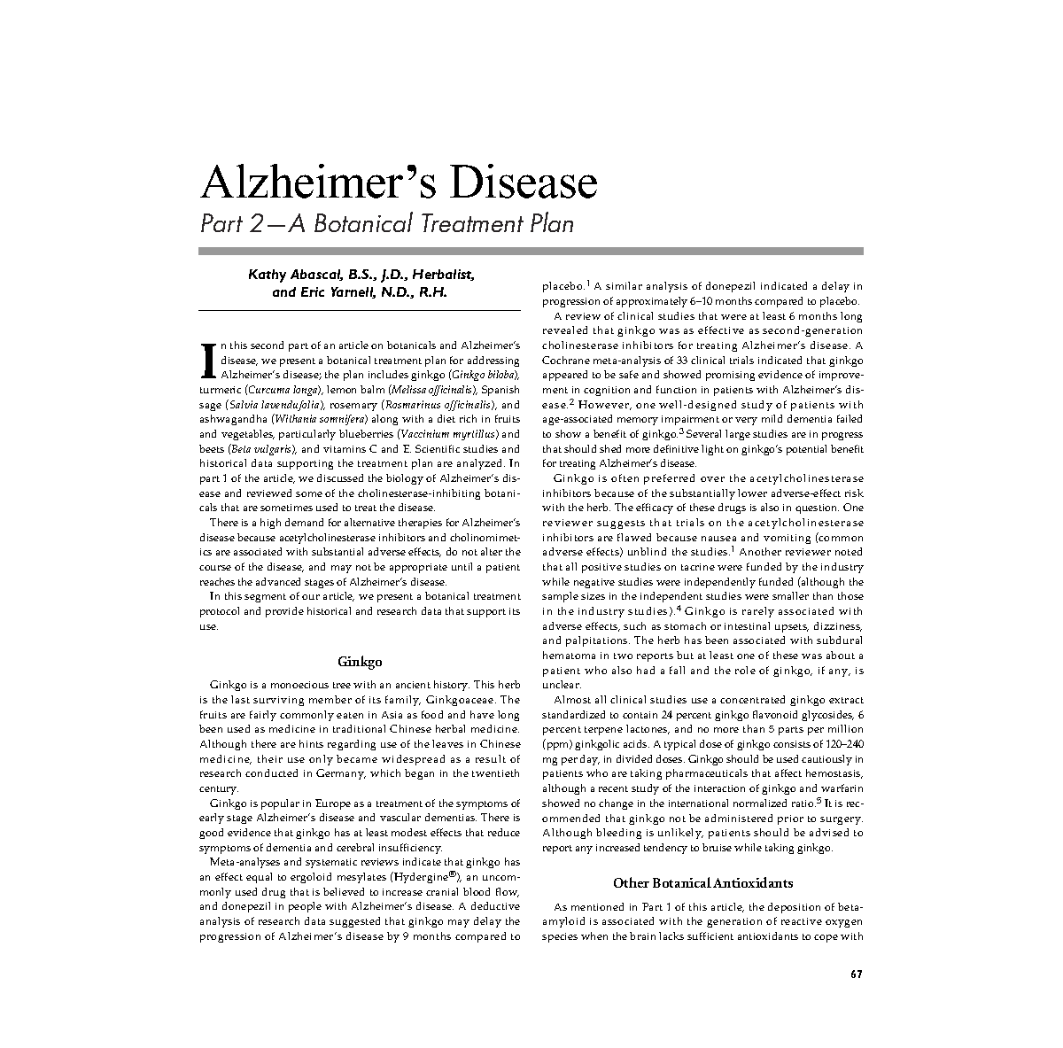 Alzheimers Disease Part 2 A Botanical Tr - Kathy Abascal, B., J ...