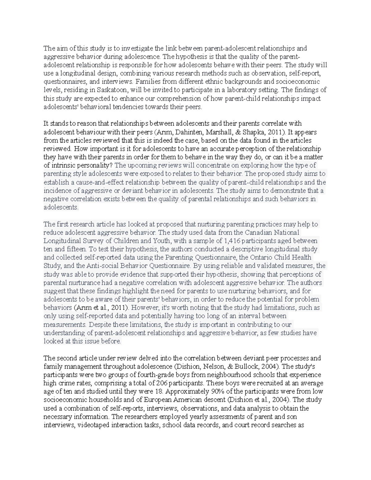 The aim of this study is to investigate the link between parent - The hypothesis is that the ...