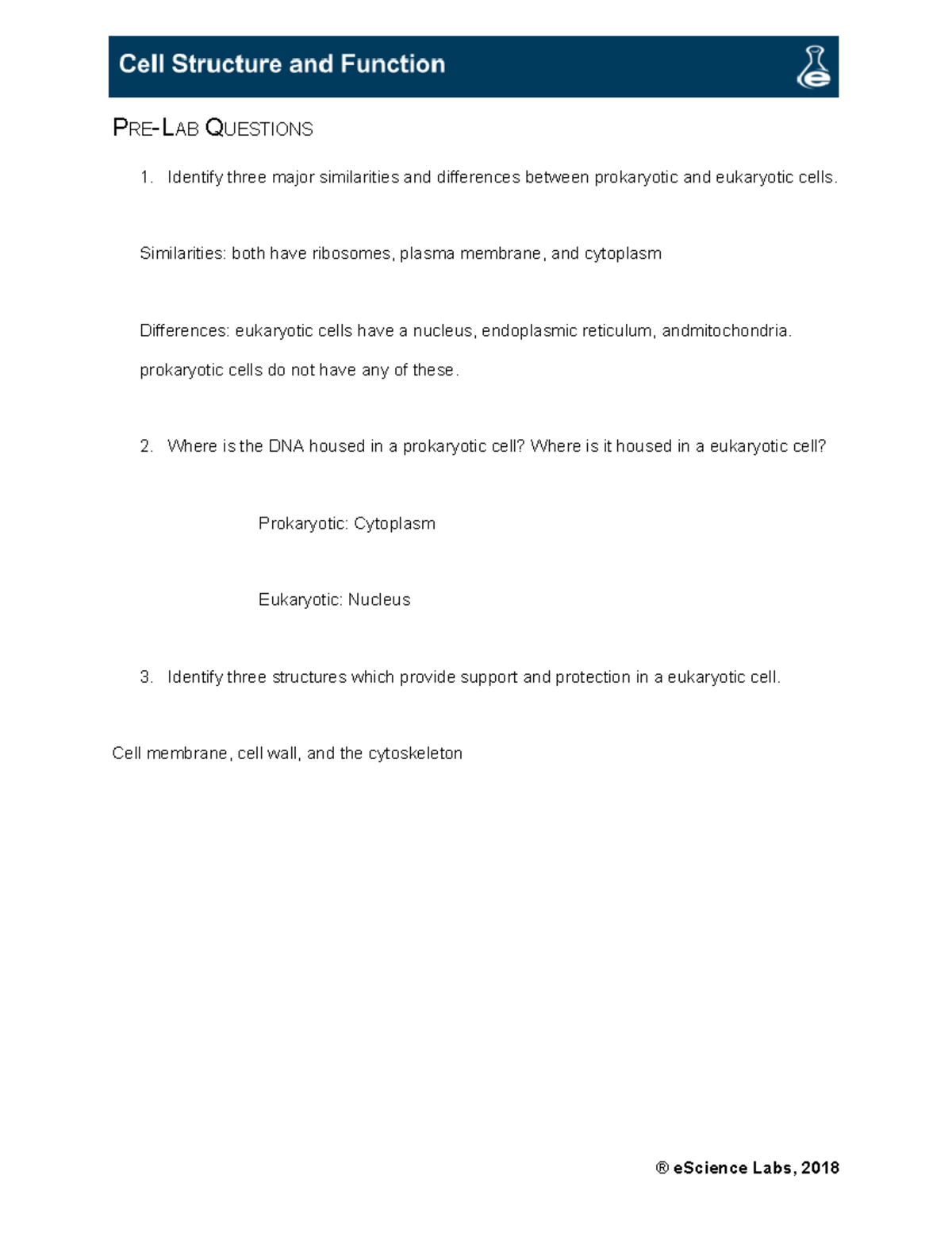 IB 1201 L07 Cell Struc - Will help - PRE-LAB QUESTIONS Identify three major similarities and ...