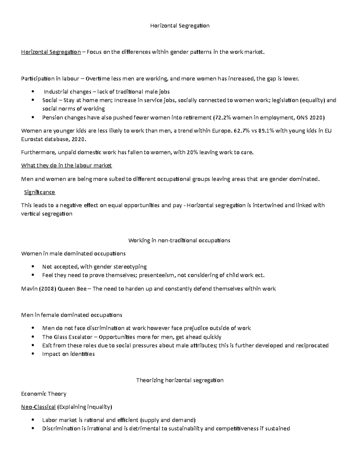Lecture 2 - Gender - Horizontal Segregation Horizontal Segregation ...
