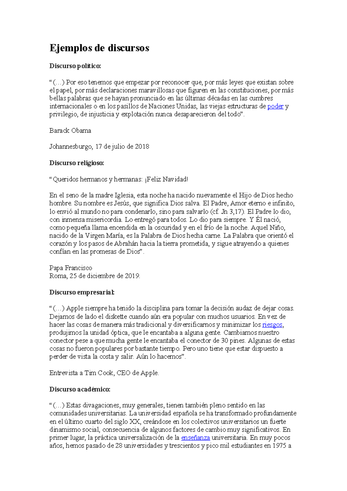 Ejemplos de discursos - Informe de apuntes - Ejemplos de discursos ...